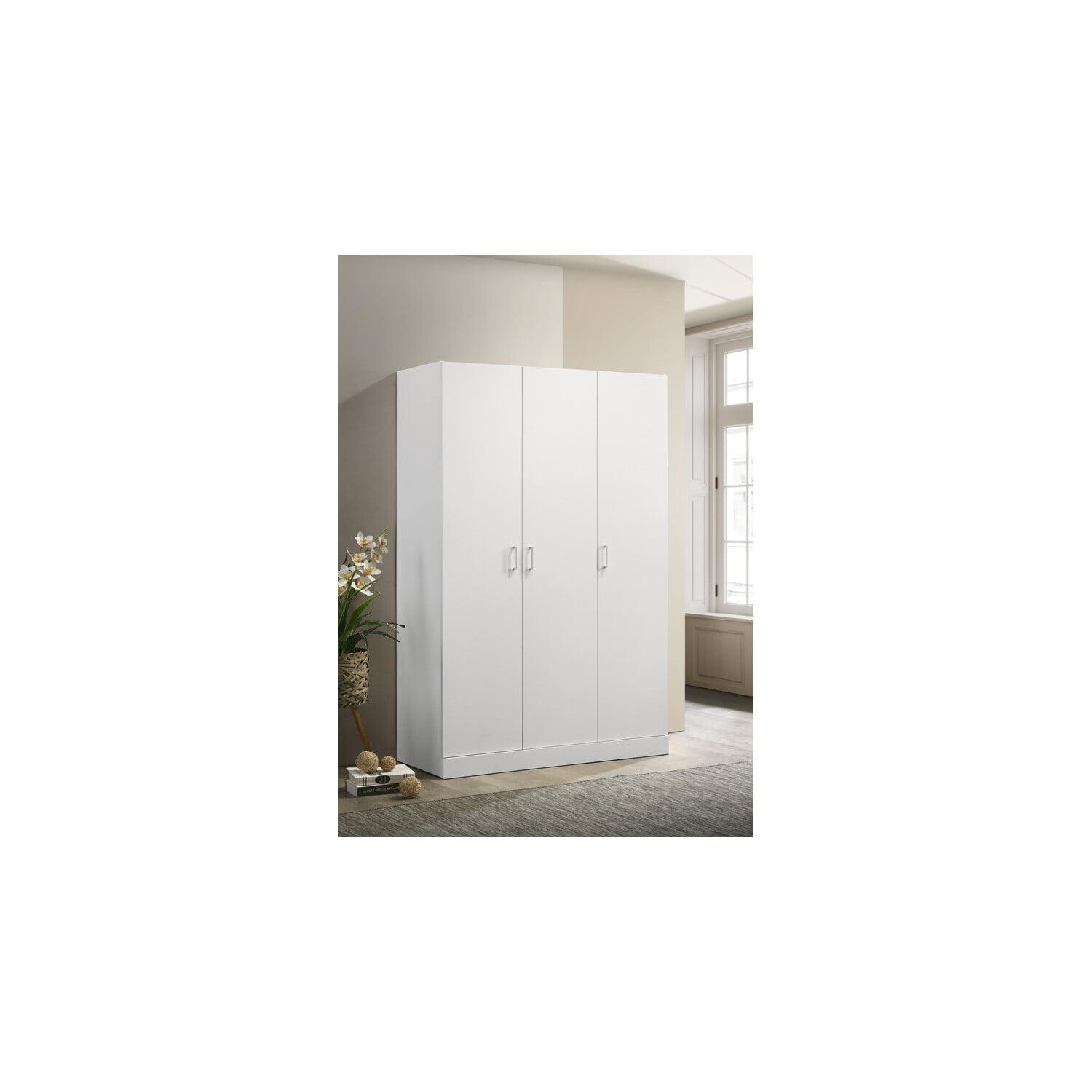 Declan White Engineered Wood 3-Door Wardrobe Cabinet Armoire - Walmart.com
