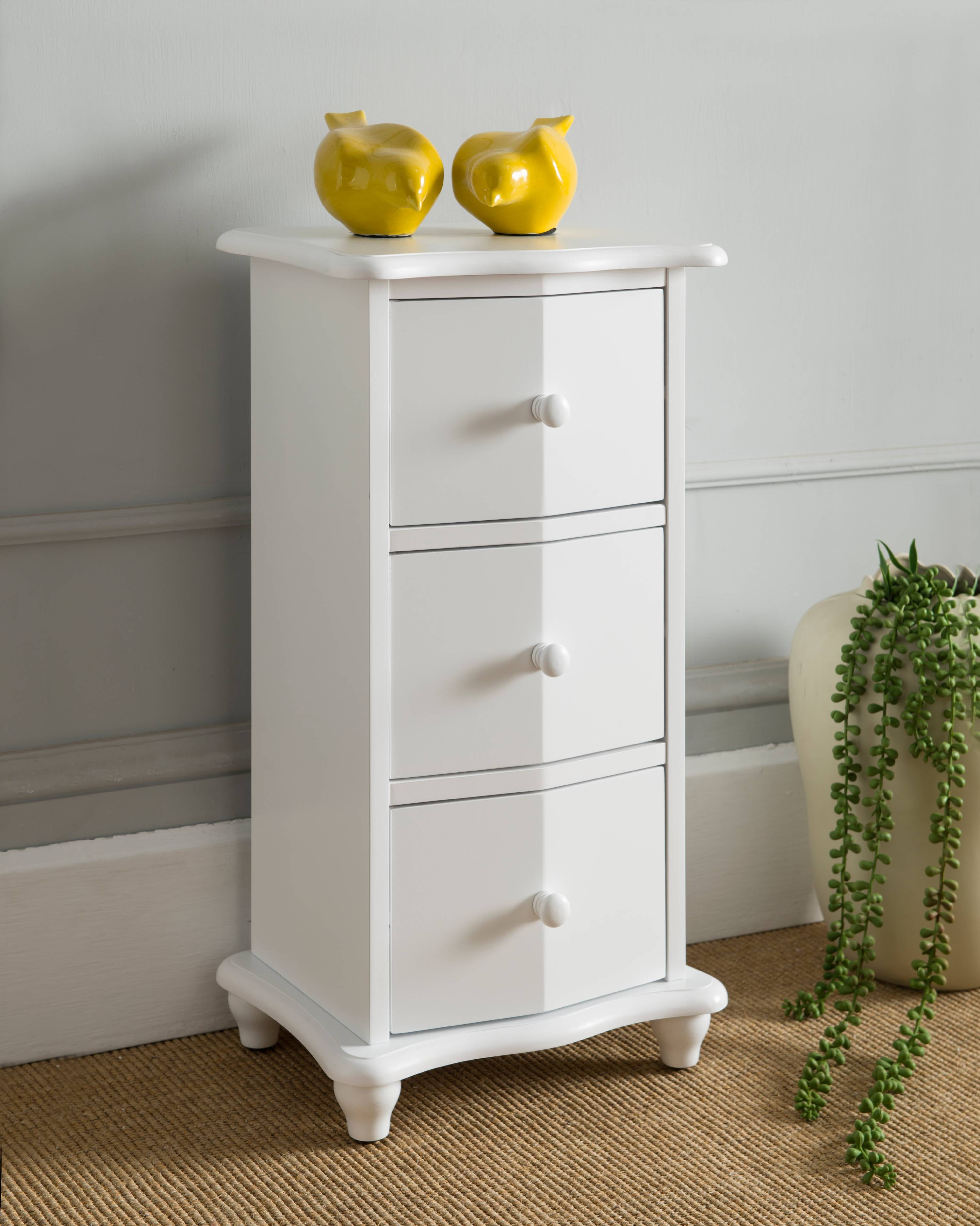 Declan White Wood Accent Display Chest Cabinet with 3 Storage Drawers ...