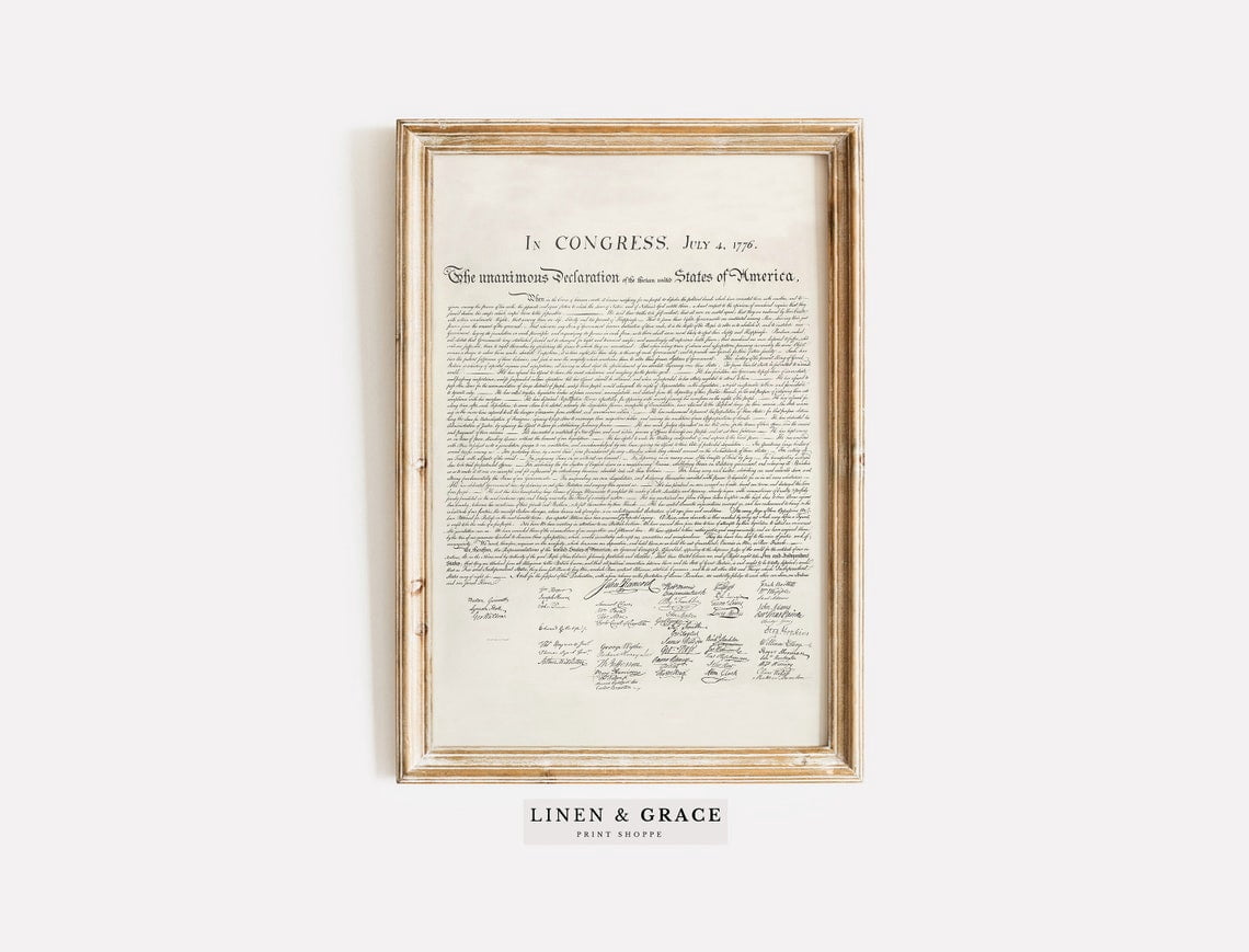 Declaration Of Independence Antique American Wall Art July 4th Decor ...