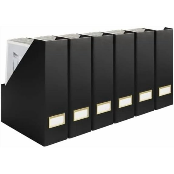Declutter in Style - Set of 6 Black Foldable Magazine File Holders with ...