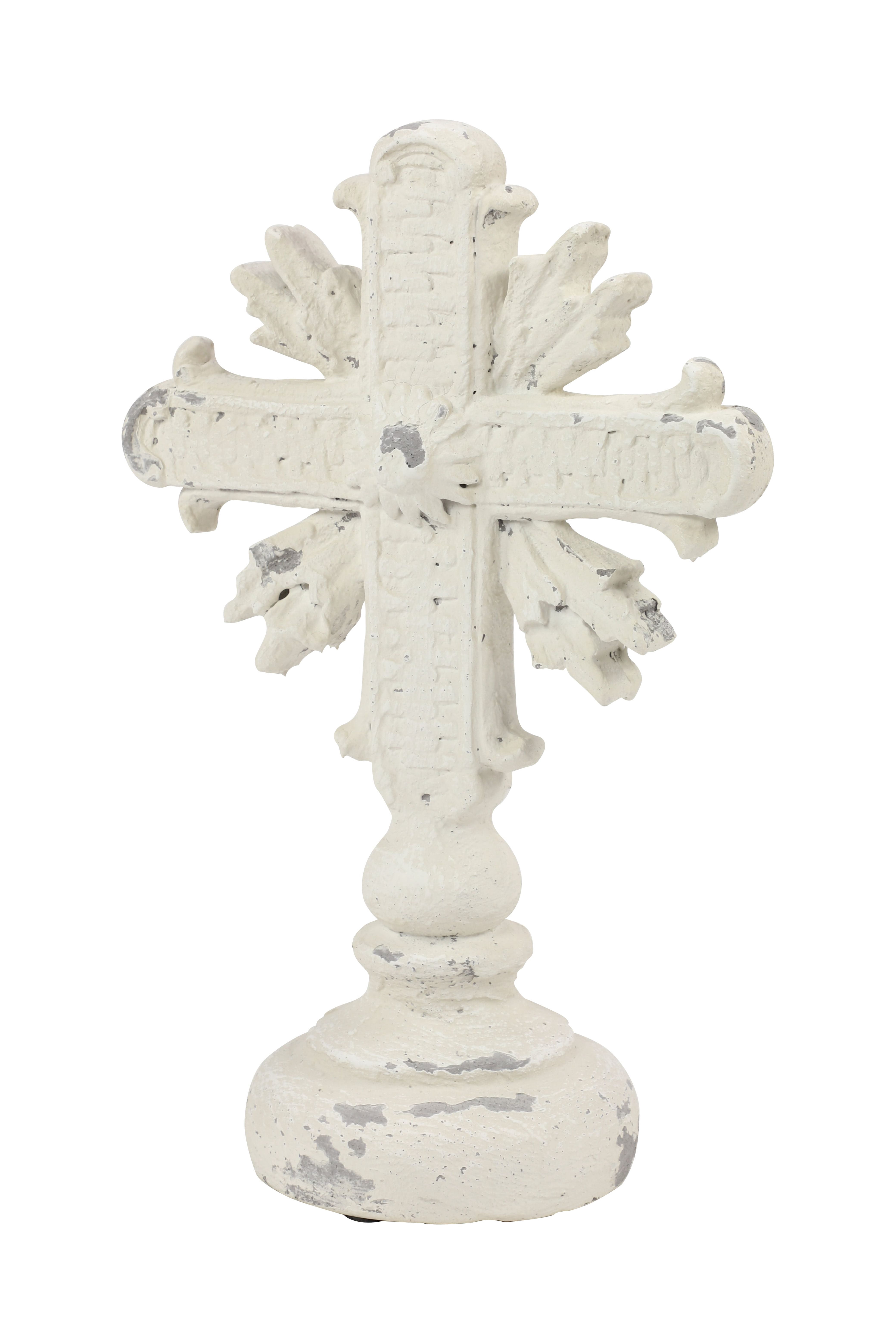 Decmode - 13” x 18” Large Distressed Antique White Cross Sculpture ...