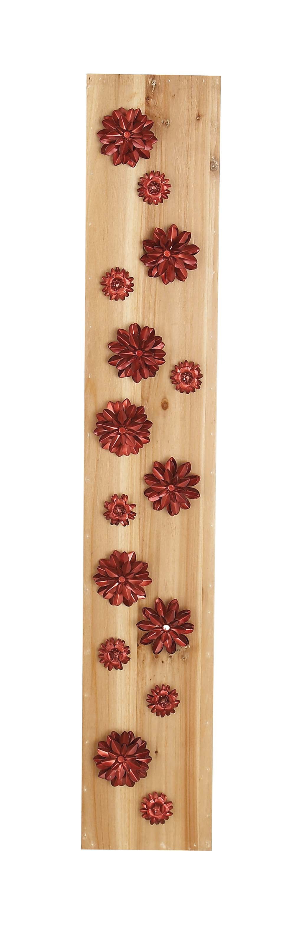 Decmode 55 X 9 Inch Natural Wood And Metal Red Petaled Flowers ...
