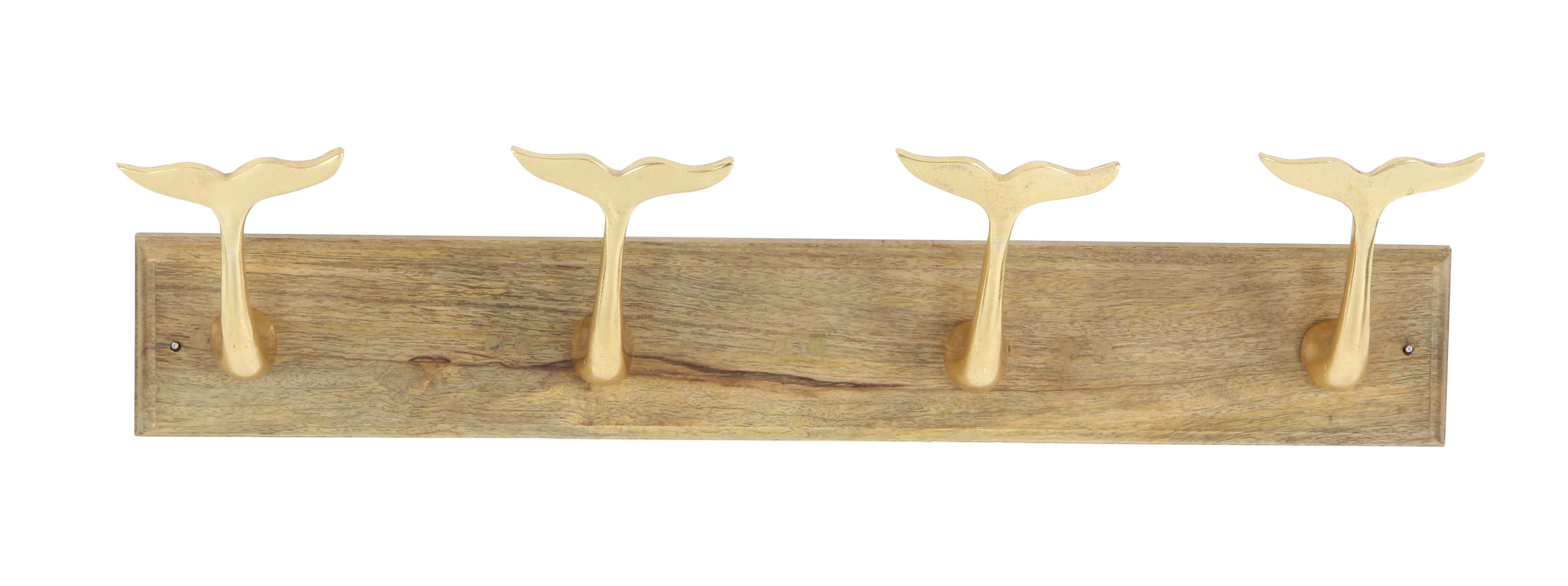 Decmode Coastal 6 x 24 inch Mango wood and aluminum whale fluke wall ...