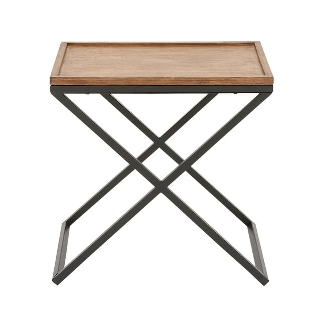 Decmode Contemporary 22 Inch Rubber Wood Side Table With X-Shaped Iron ...