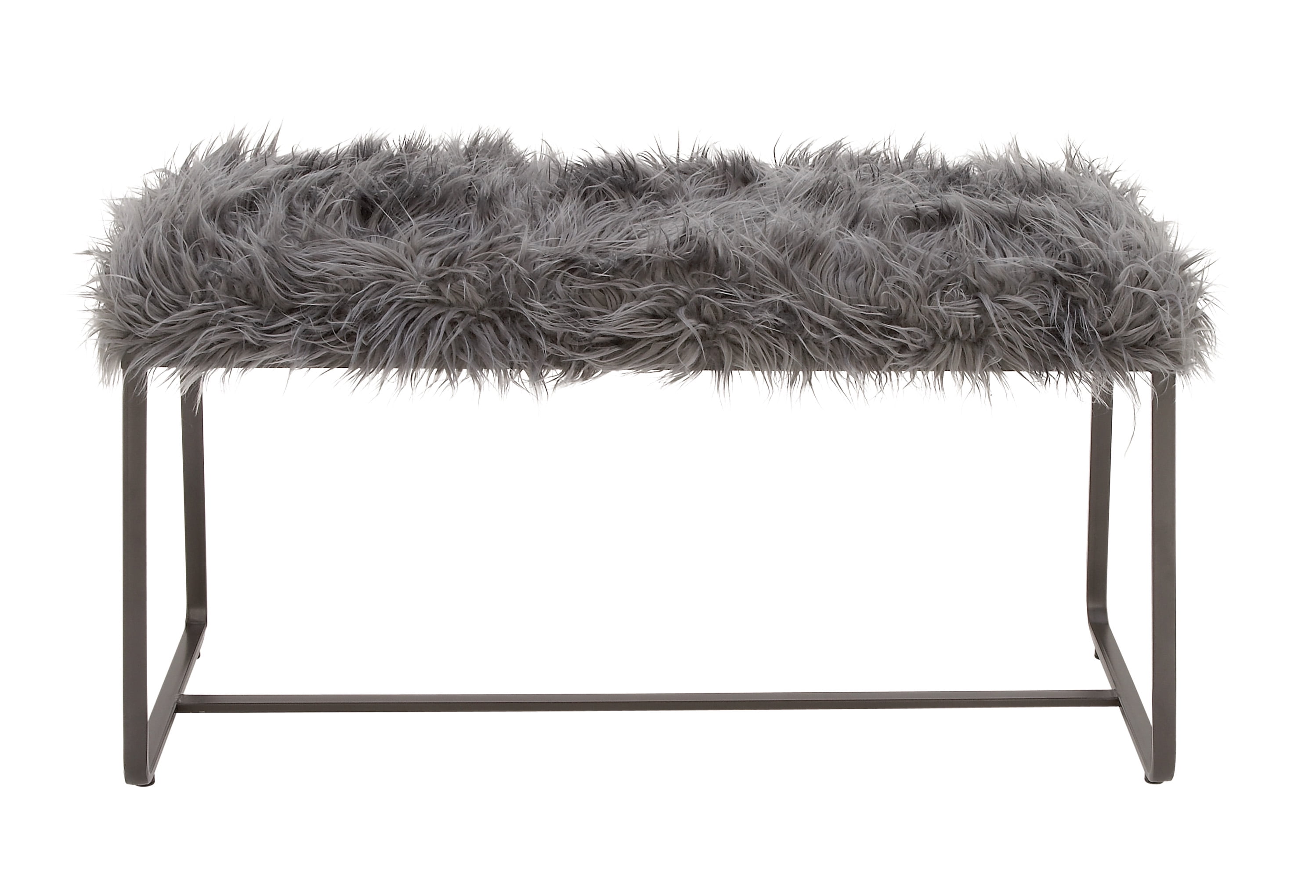 Decmode Contemporary 23 X 42 Inch Rectangular Gray Fur Bench - Walmart.com