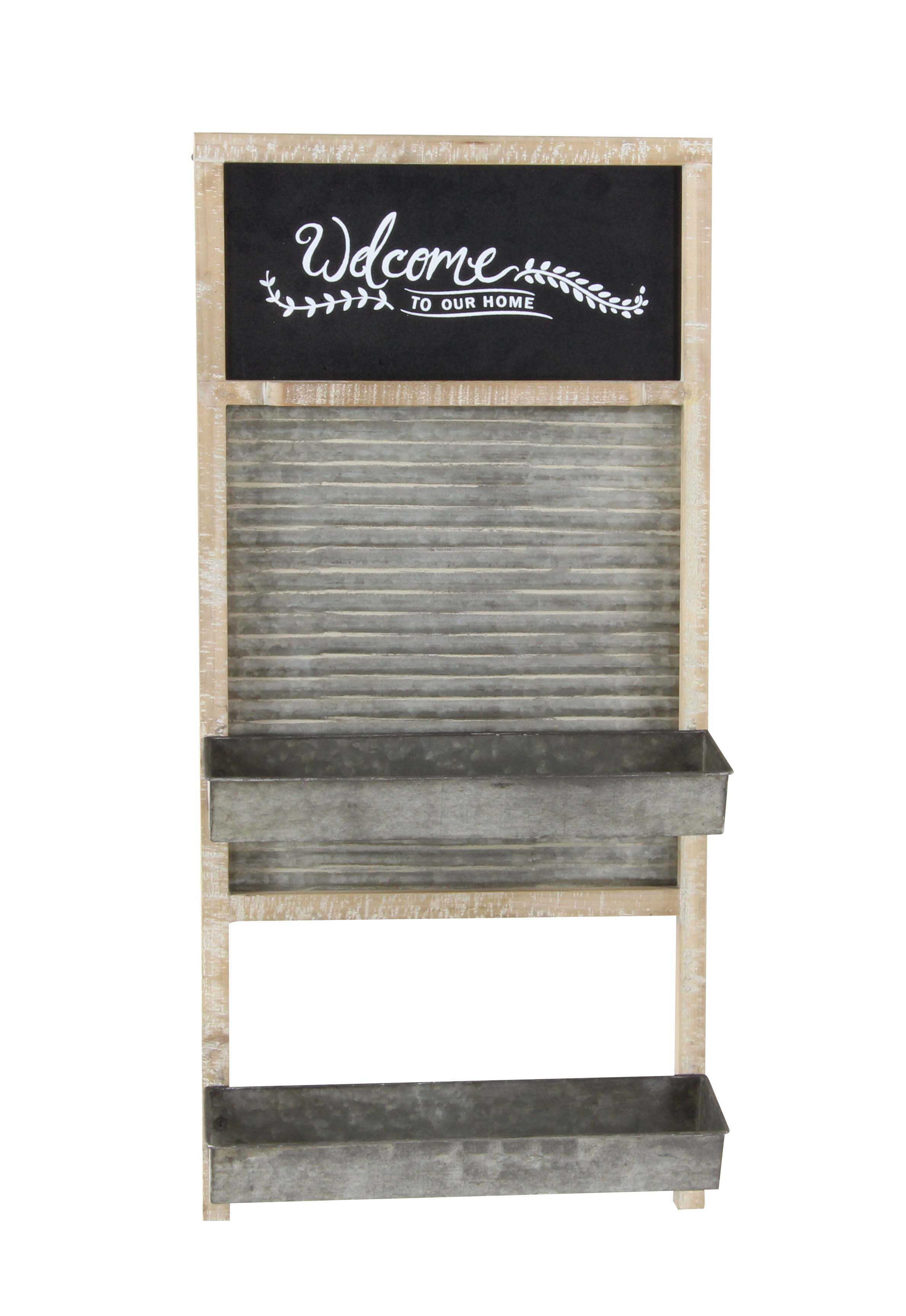 Decmode Farmhouse 34 X 16 Inch Rectangular Metal And Wood Shelf With ...
