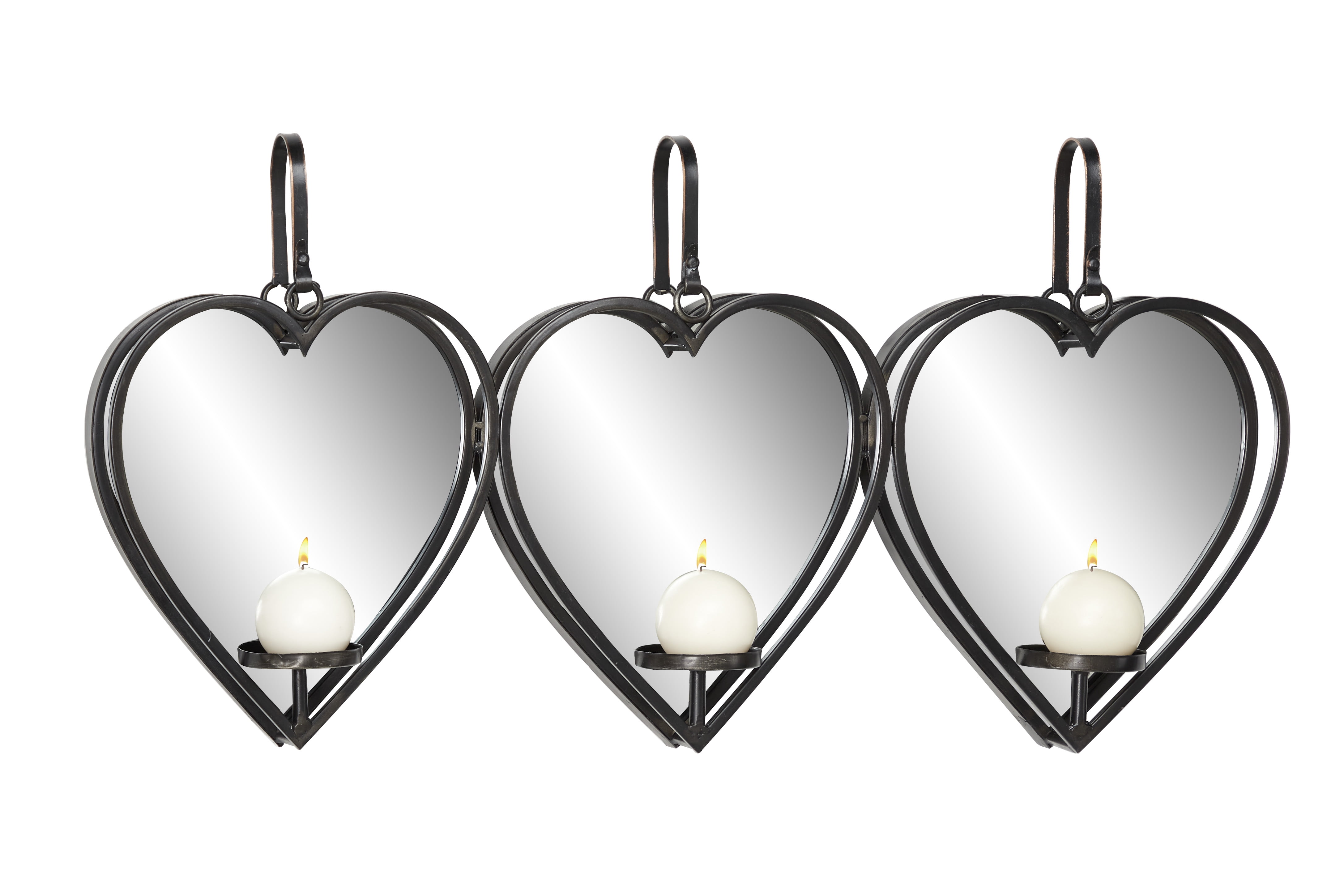 Decmode - Heart-Shaped Metal Wall Sconce Mirror Candle Holders with ...