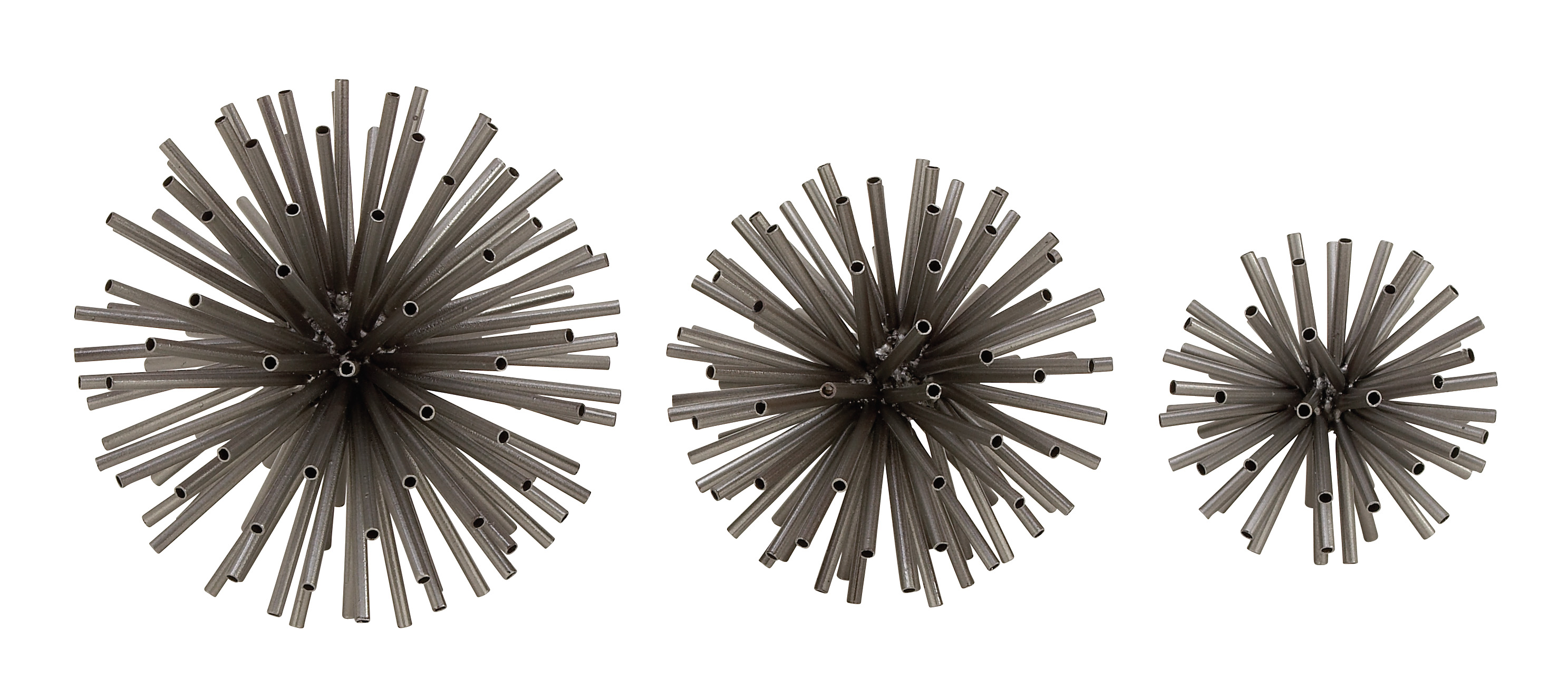 Decmode Industrial 6, 8 And 10 Inch Iron Tube Sphere Decor - Set of 3 ...