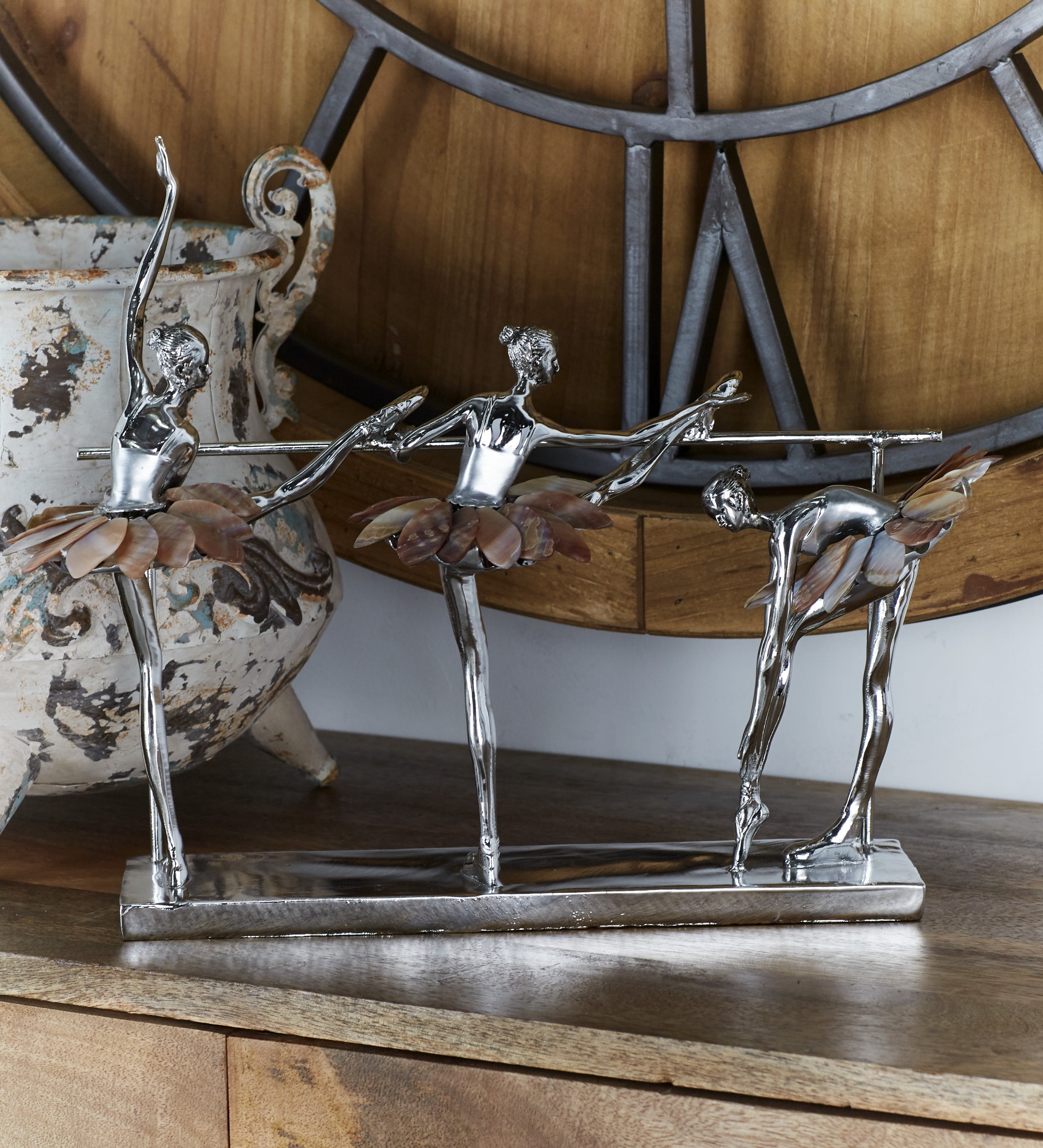 Decmode - Large Silver Ballerinas Sculpture with Capiz Shell Tutus ...