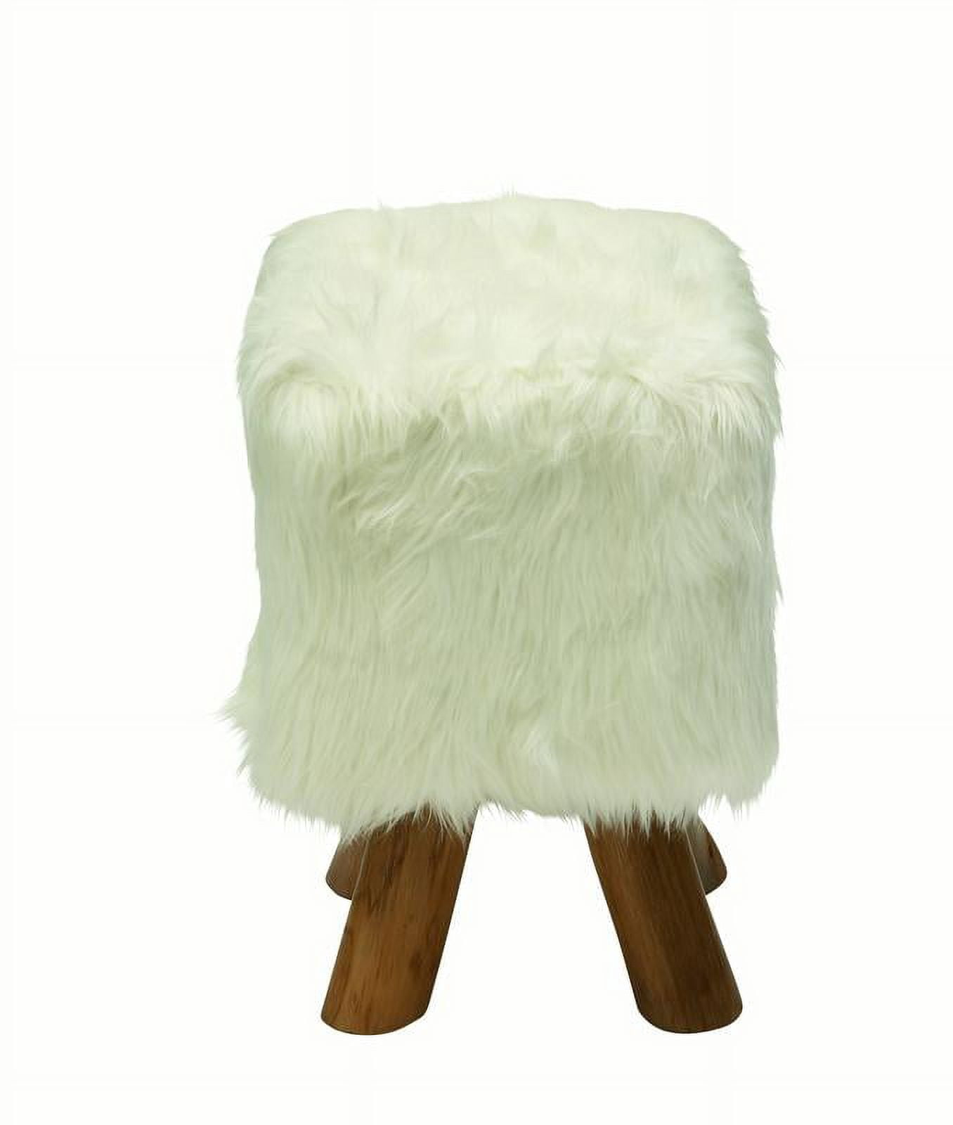 Decmode Modern 19 X 13 Inch Square White Faux Fur Stool With Teak Wood ...