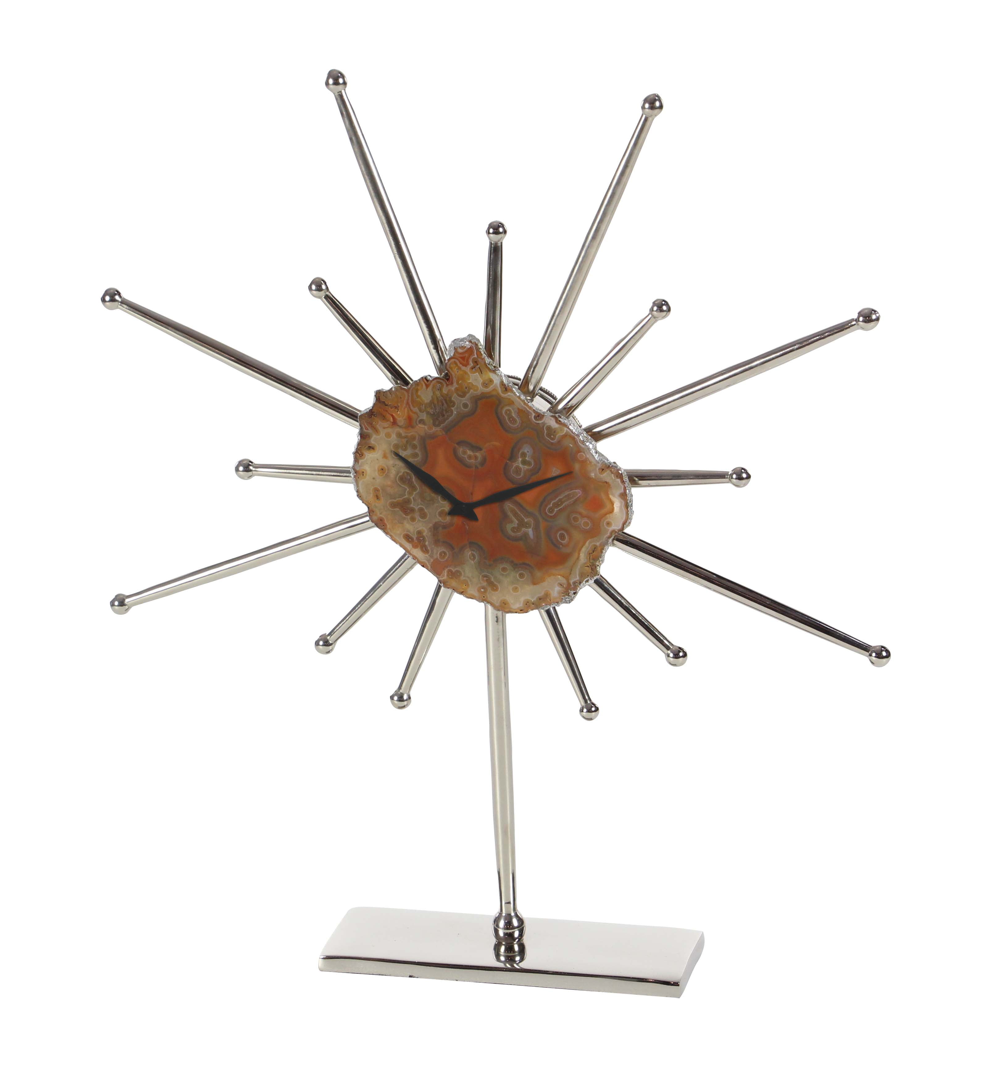 Decmode Modern 21 Brown Agate Stone Table Clock - Spiky Design ...