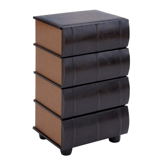 Decmode Traditional 28 X 16 Inch 4-Drawer Wood and Leather Book Chest ...