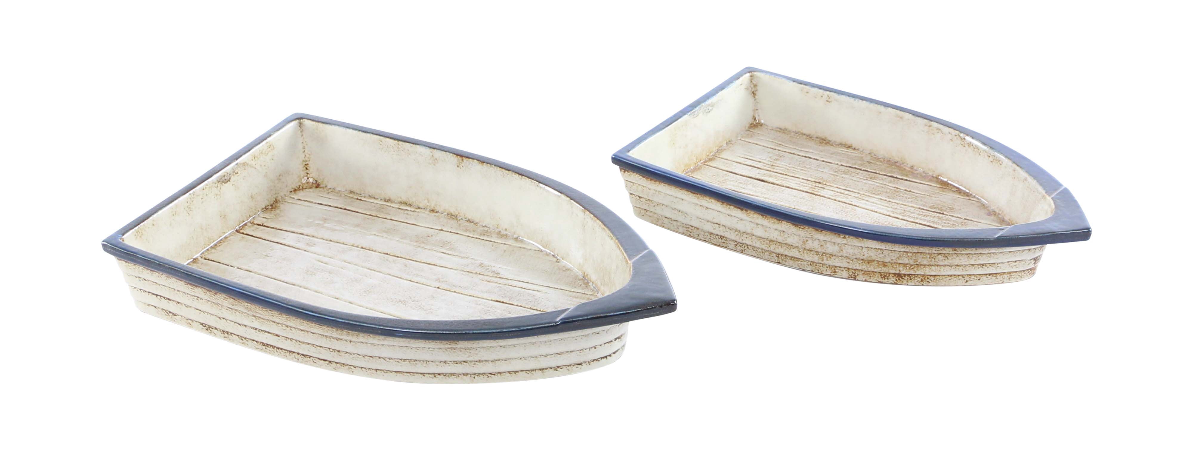 Decmode set of 2 coastal 11 and 14 inch ceramic boat trays beach décor ...