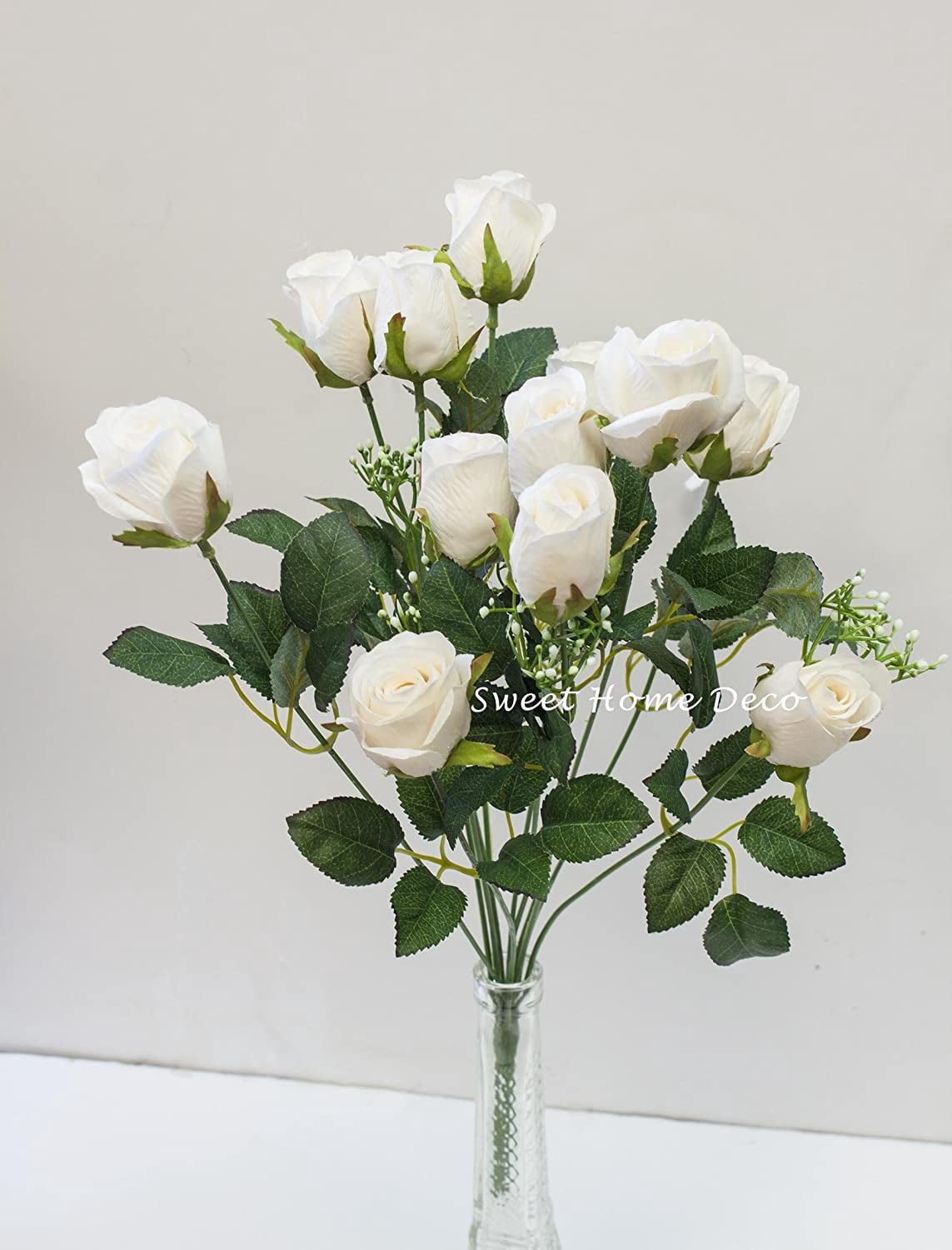 Deco 18'' Silk Rose Bud Artificial Flower Bush (12 Stems/12 Flowers ...