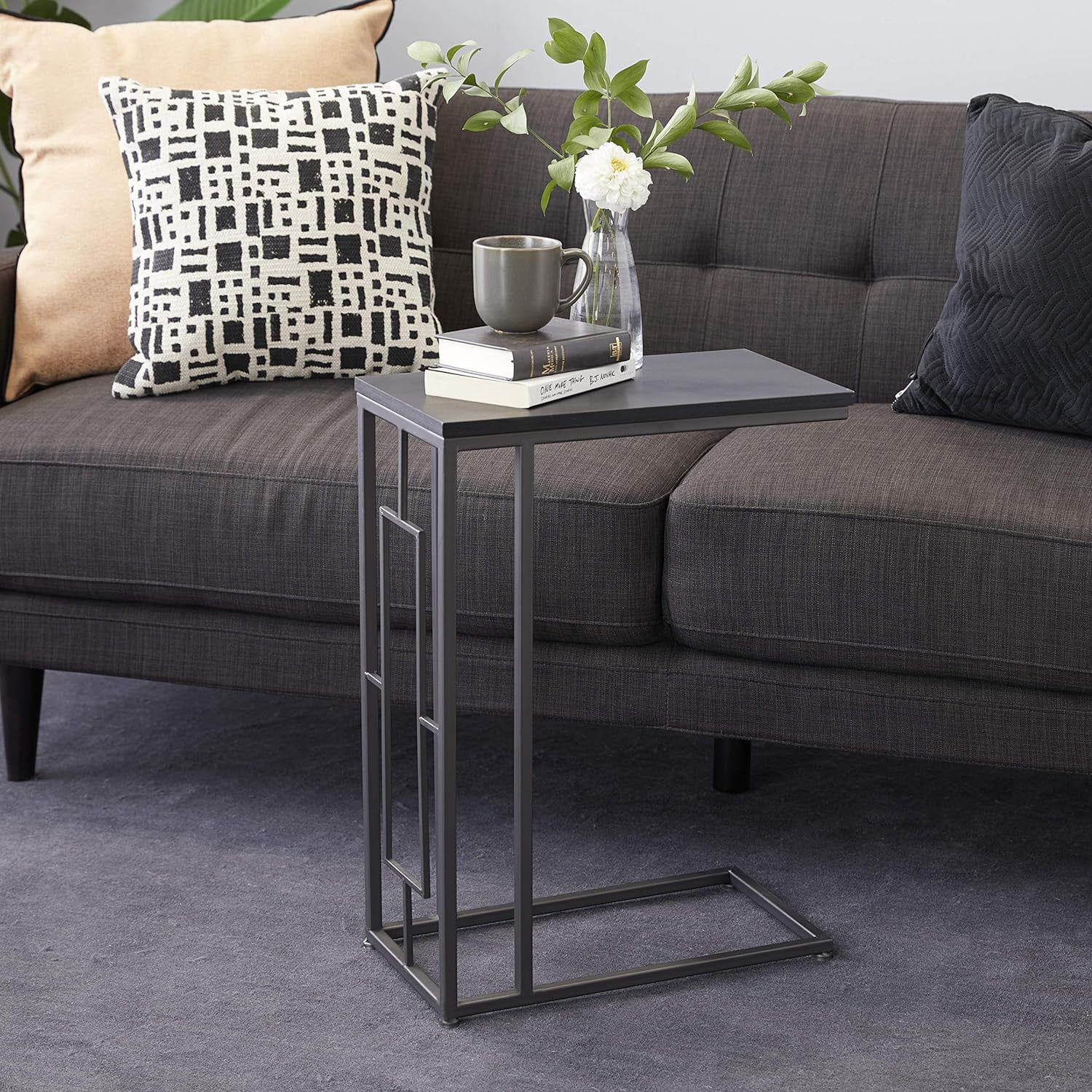 Deco 79 Metal Side End Accent Table C-Shaped End Table with Black Metal ...