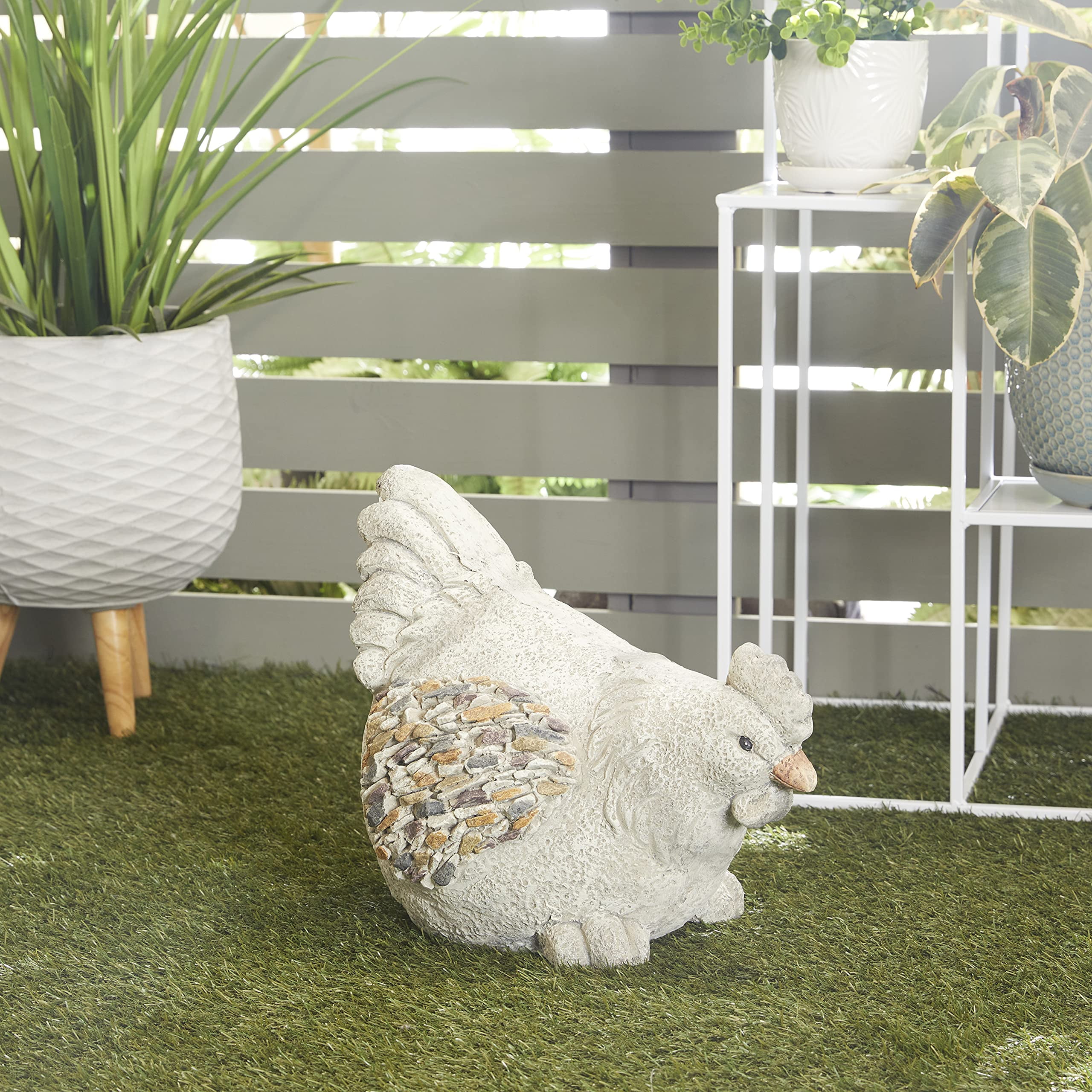 Deco 79 Polystone Chicken Decorative Garden Sculpture Indoor Outdoor ...