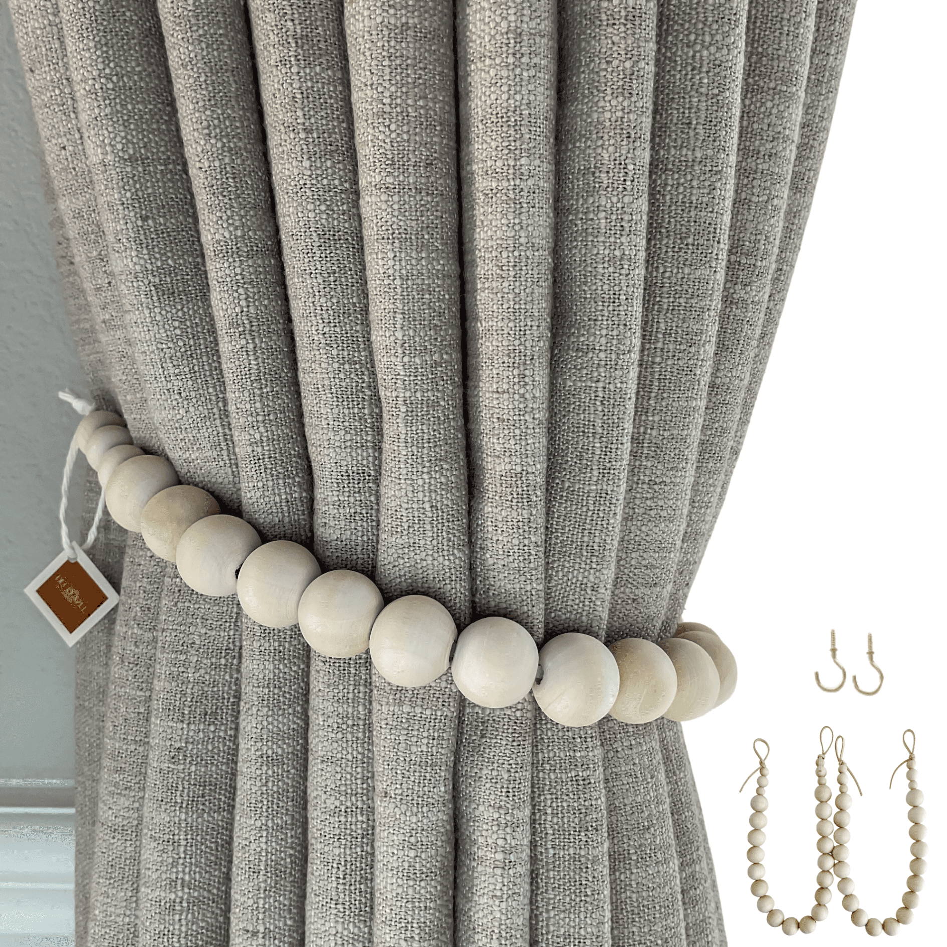 Deco Azul Boho Farmhouse 2pcs Wood Bead Curtain Tiebacks, Decorative ...