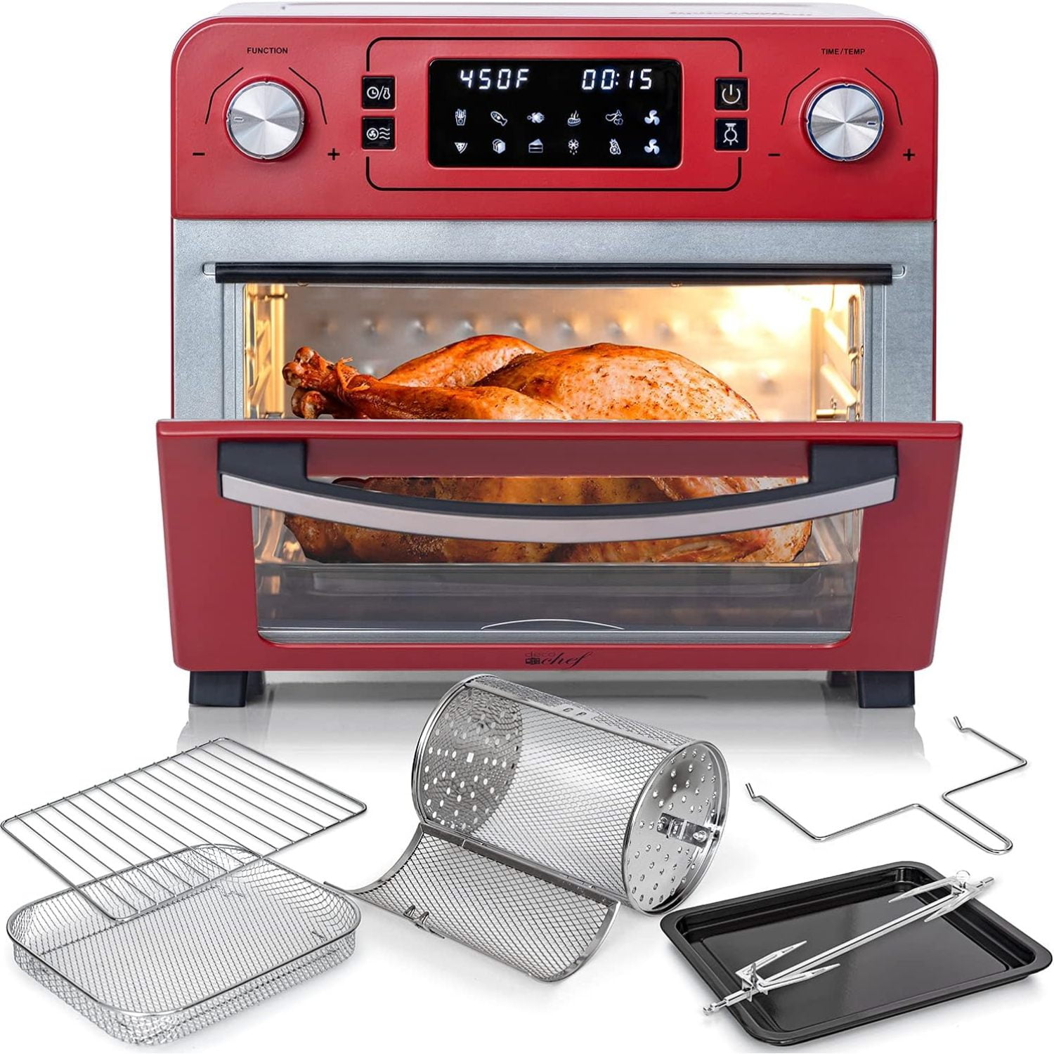 Deco Chef 24 QT Red Stainless Steel Countertop 1700 Watt Toaster Oven ...