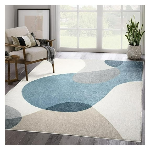 Deco Collection Area Rug - Cream/Blue -Century Design - 4' x 6' - Easy ...