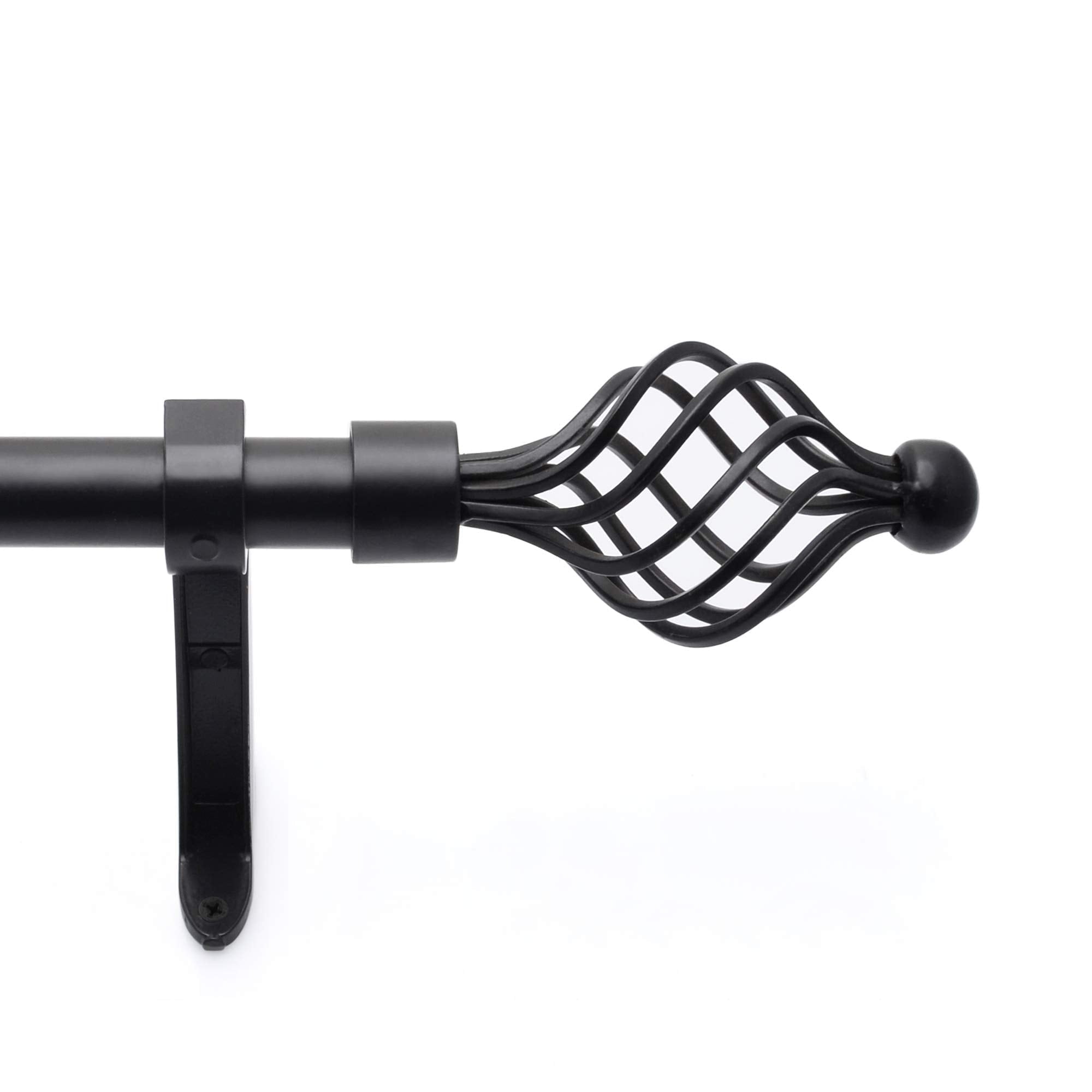 Deco Essential Adjustable Curtain Rod, 66-120'', Swirl Finials, Bracket ...