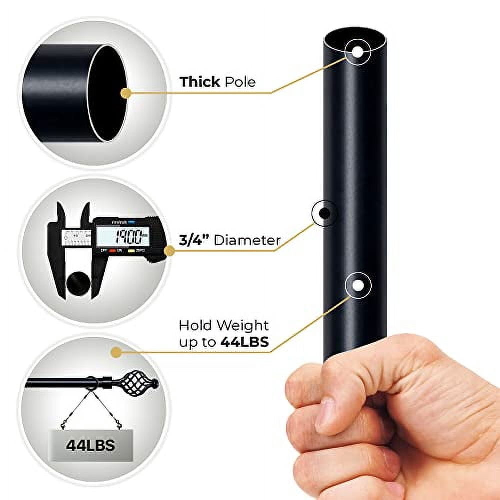 Deco Essential Set of 2 Adjustable Black Curtain Rod for Windows 66 to ...