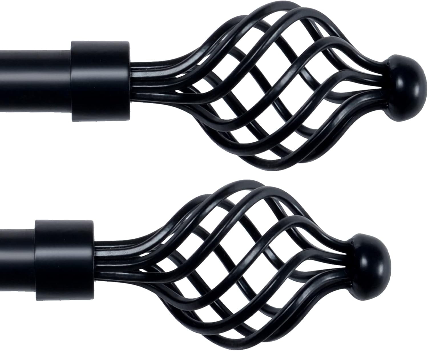 Deco Essential Set of 2 Adjustable Black Curtain Rod for Windows 66 to ...