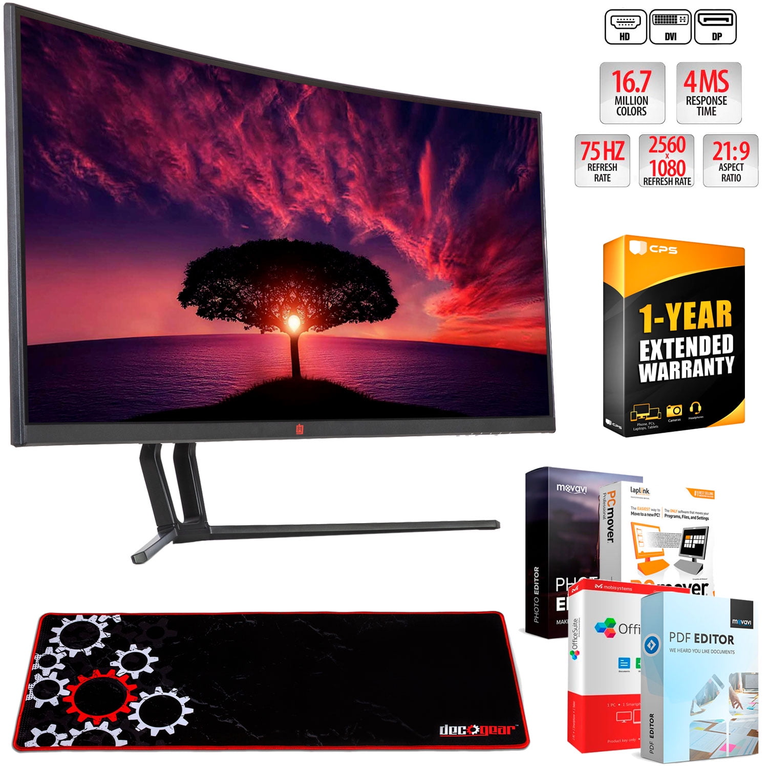 Deco Gear VIEW 35-inch Curved Ultrawide LED HD Gaming Monitor Bundle ...