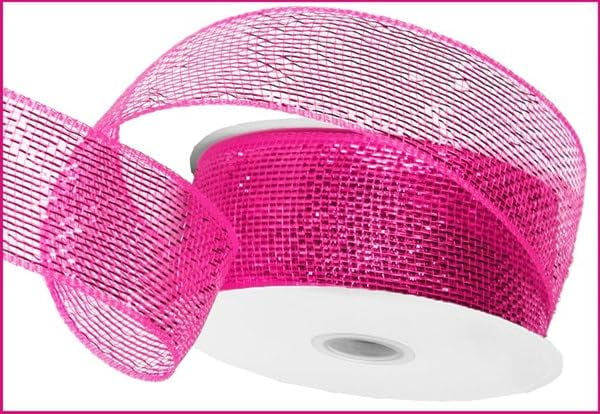 Deco Mesh Ribbon Sash for Wreaths, Metallic, 2.5" x 25 Yards, Pink ...