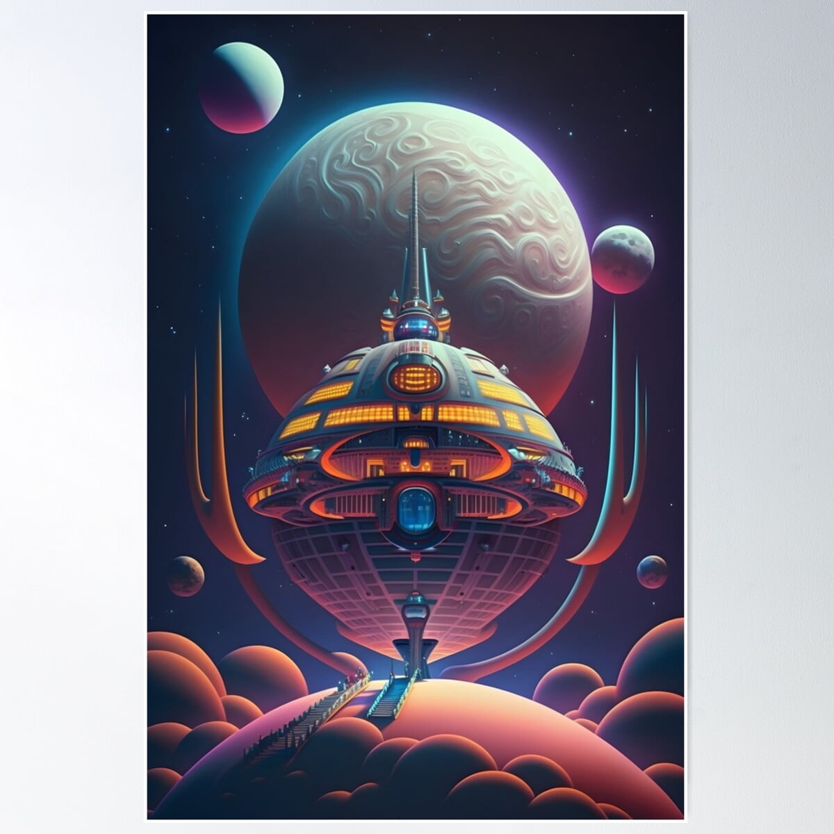 Deco Mothership Lands On Planet X Poster Wall Art, Modern Wall Decor ...
