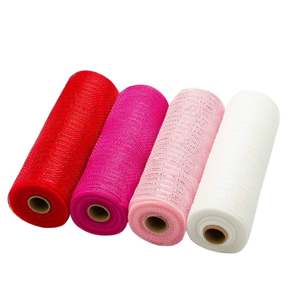 Deco Poly Mesh Ribbon - 10 inch x 30 feet Each Roll - Metallic Foil Red ...