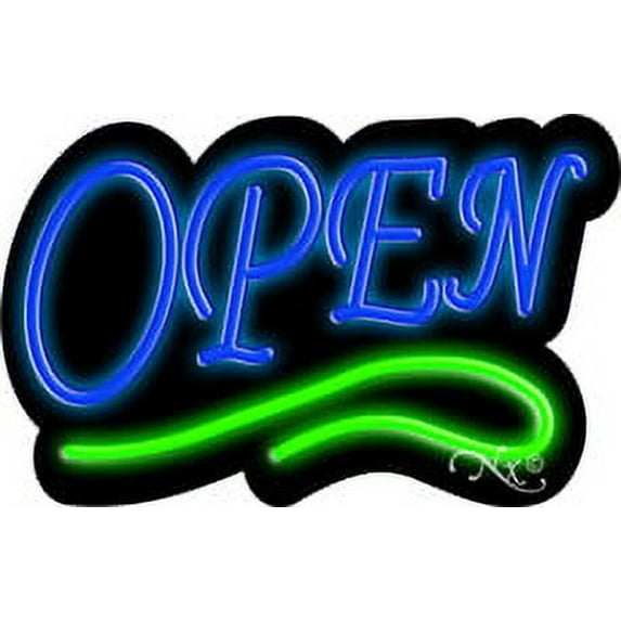 Deco Style Blue Open With Green Line LED Neon Sign 14" Tall x 22" Wide ...
