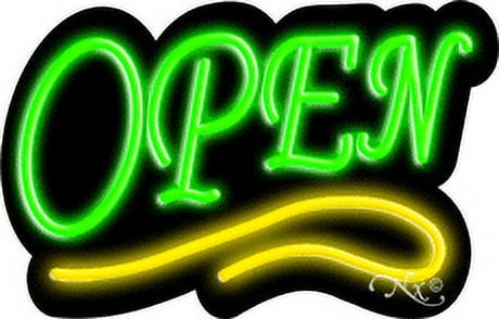 Deco Style Green Open With Yellow Line LED Neon Sign 14" Tall x 22 ...