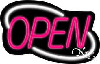 Deco Style Pink Open With White Border LED Neon Sign 14" Tall x 22 ...