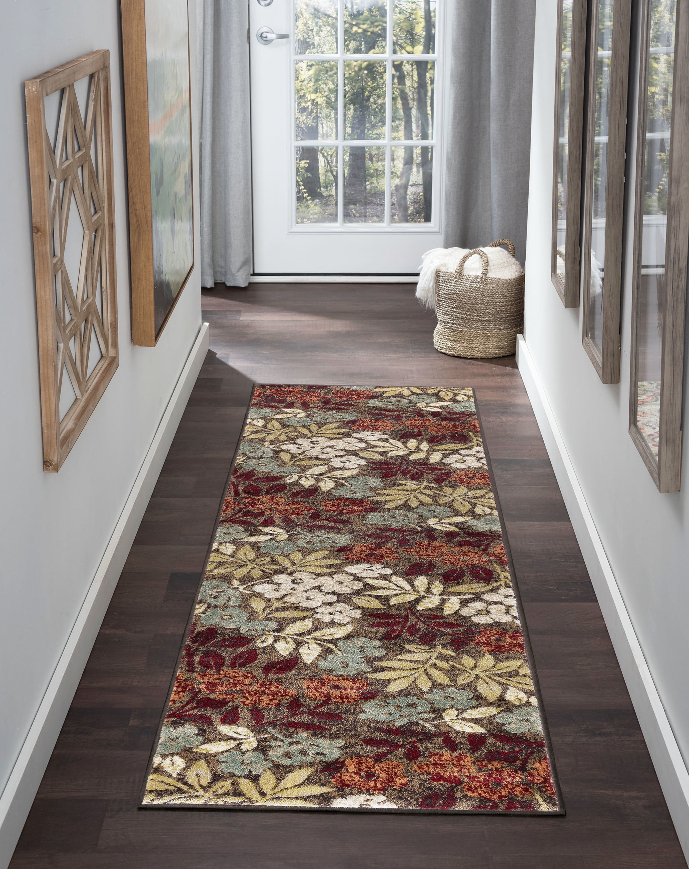 Deco Transitional 2' x 10' Brown and Red Polypropylene Indoor Area Rug ...