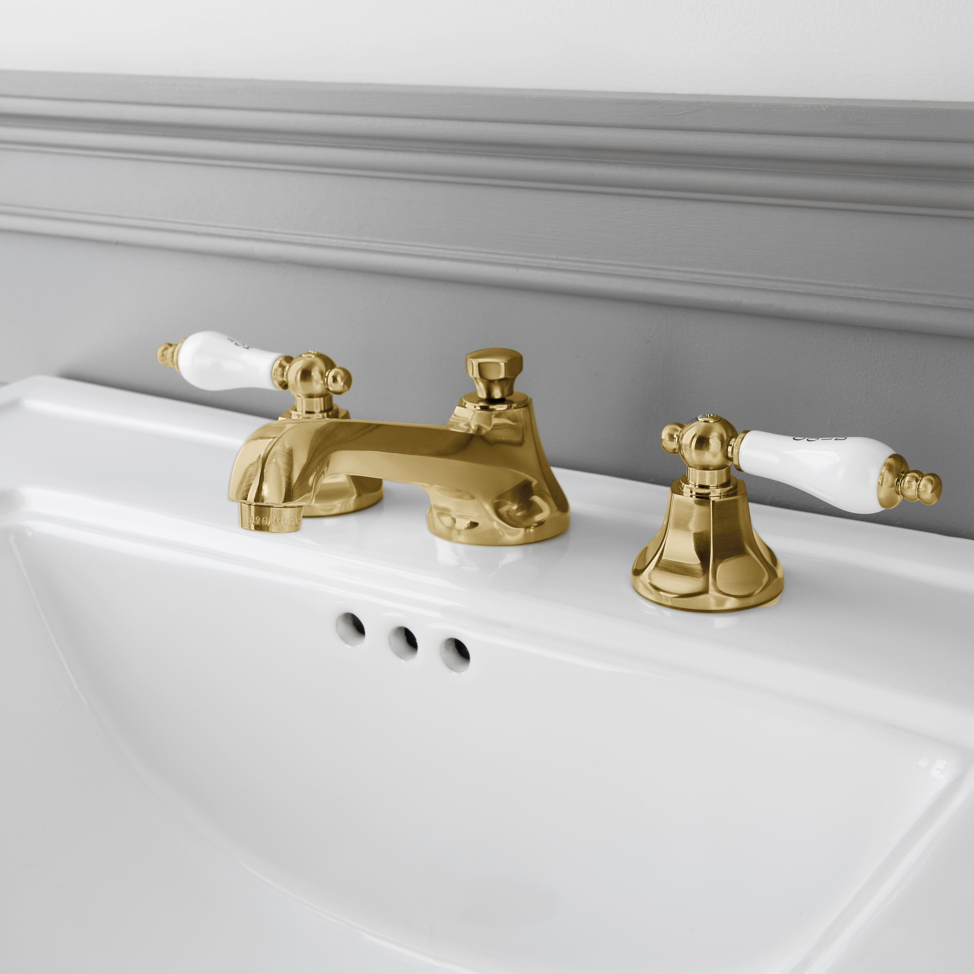 Deco Widespread Bathroom Sink Faucet - Porcelain Lever Handles ...