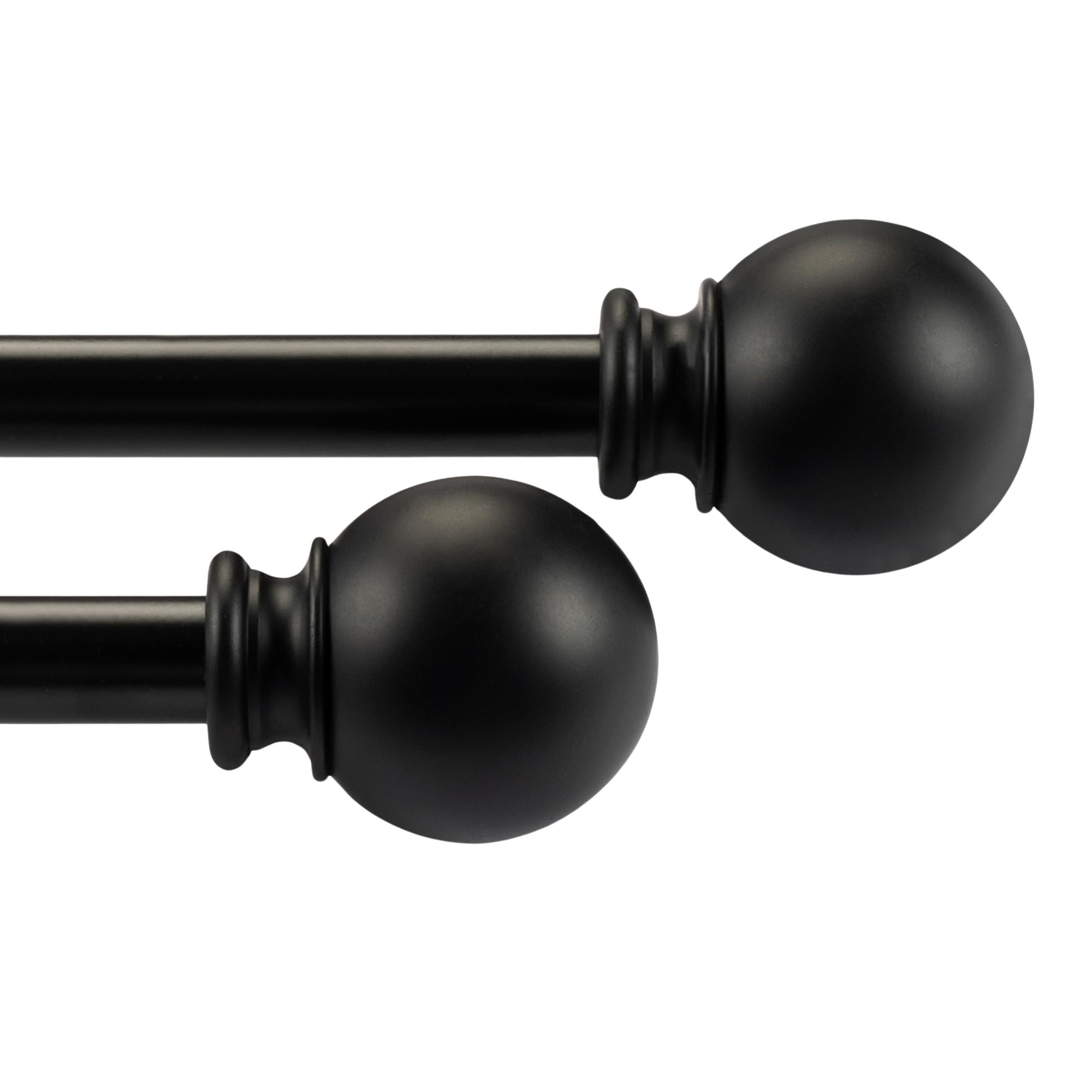 "Deco Window Adjustable Curtain Rod 2 Pack - Black with Round Finials ...