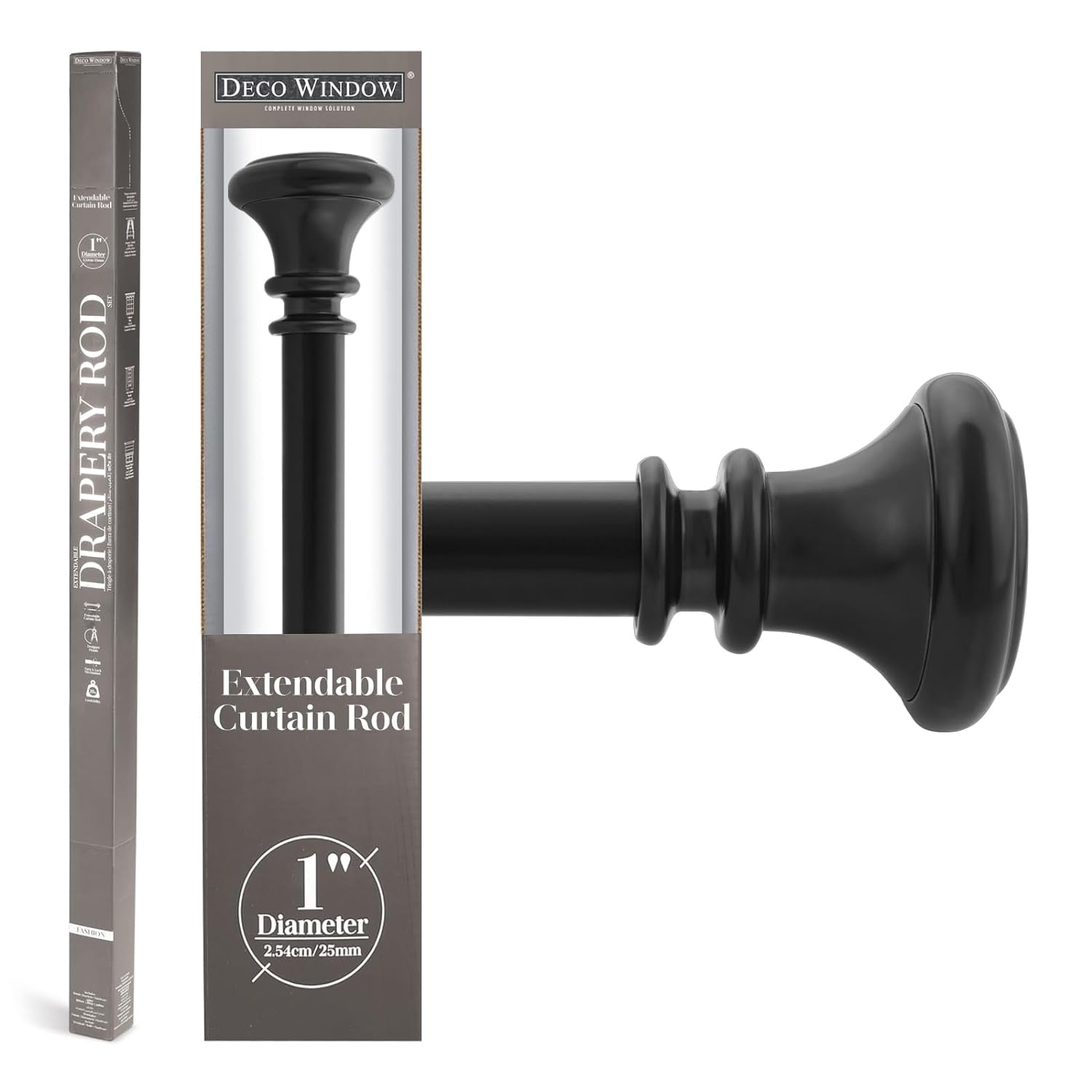 Deco Window 36" - 66" Extendable Curtain Rod for Windows with Designer ...