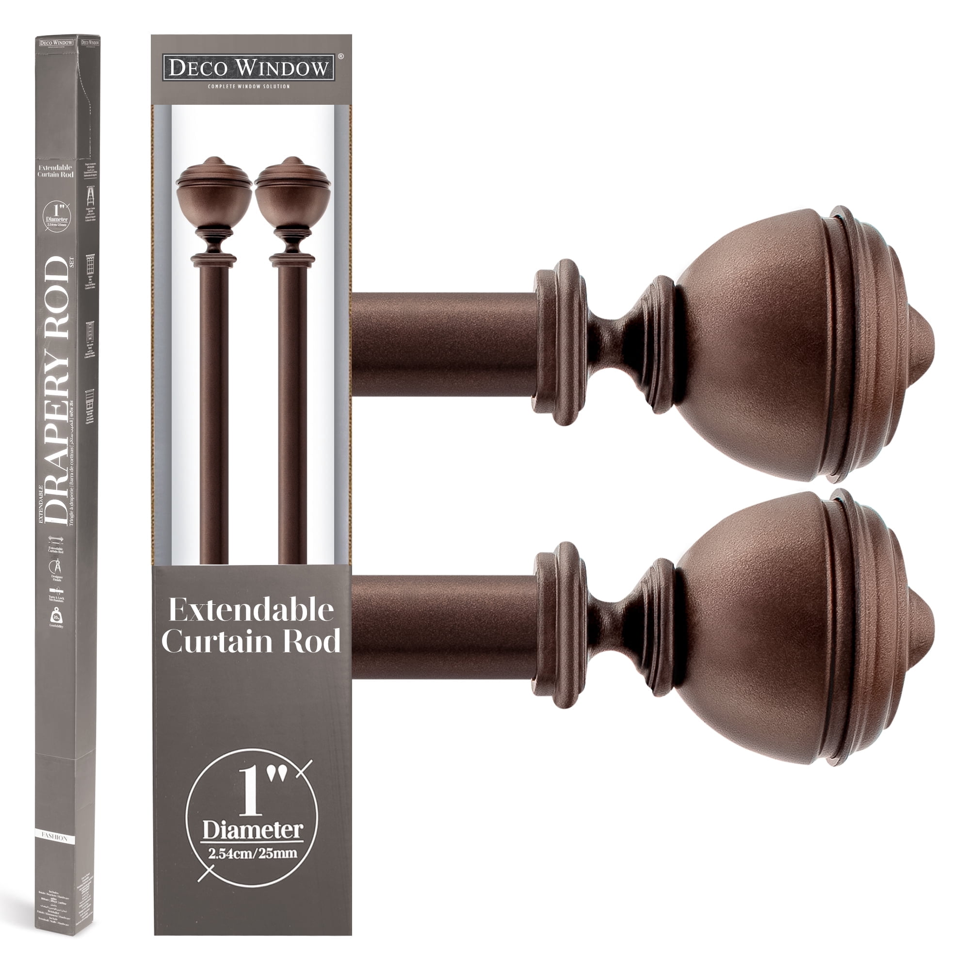 Deco Window 72 to 144 inches 2 Pcs Adjustable Curtain Rod for Windows ...