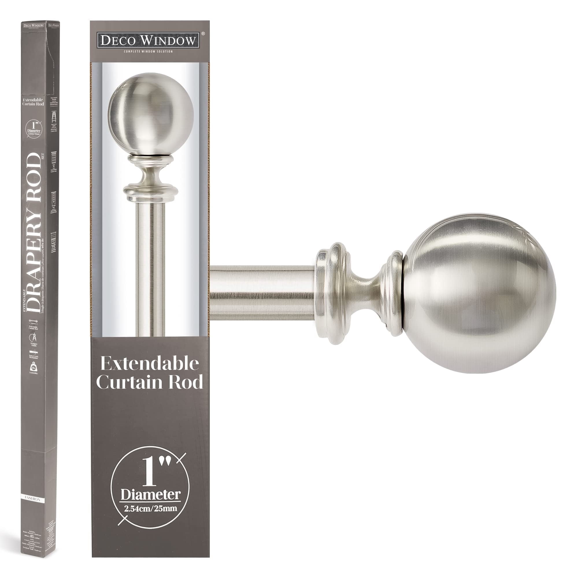Deco Window Curtain Rod (72-144 inches, Satin Silver) with Round ...