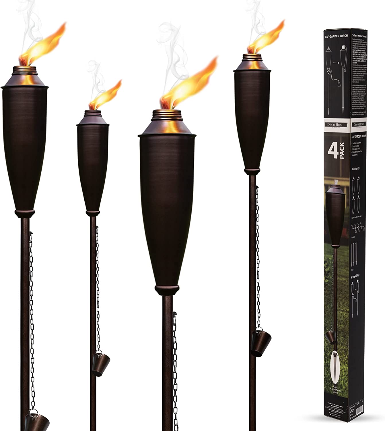 Deco Window 60” Large Flame Garden Torch Set of 2 Metal Outdoor ...