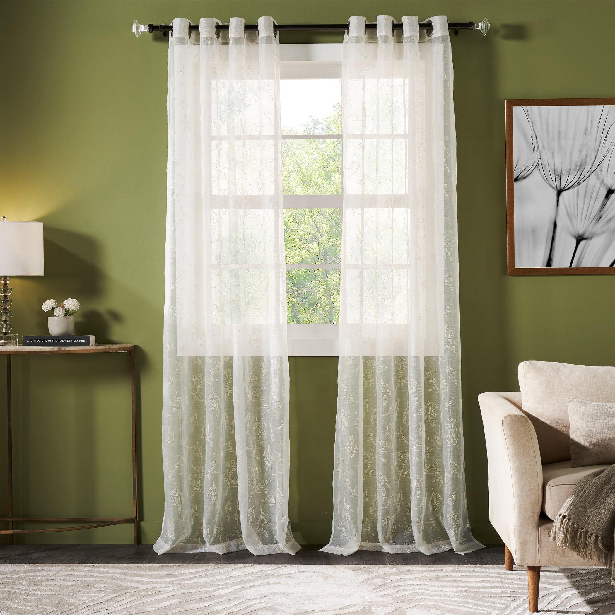Deco Window Sheer Curtains 90 Inch Long for Home Decoration (Beige, 52 ...