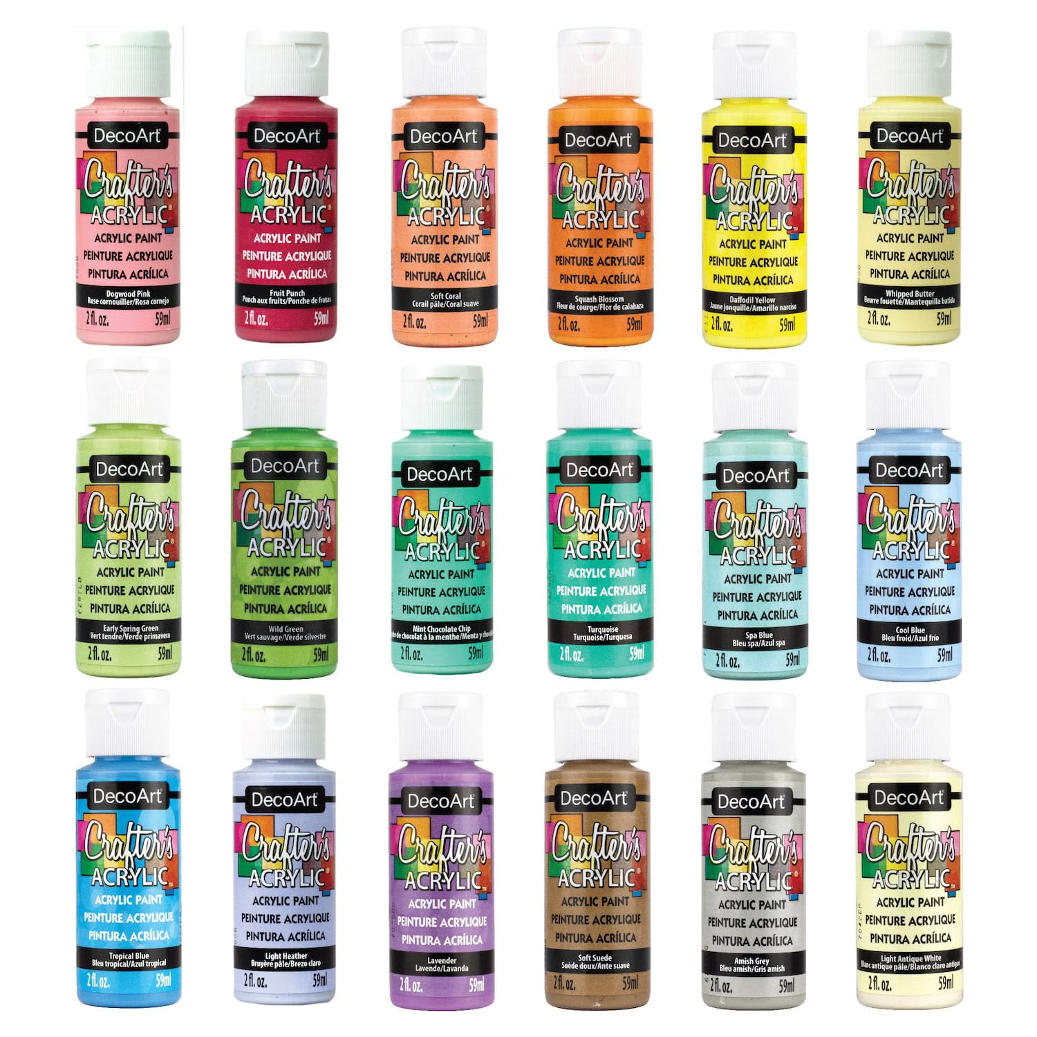 DecoArt Crafter’s Acrylic Pastels Paint Set, 18 (2 fl oz/59 ml ...