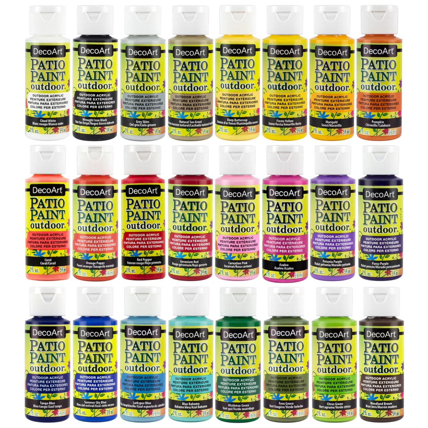 DecoArt Patio Paint Outdoor Acrylic Paint Starter Set, 24 Colors, 2 oz ...