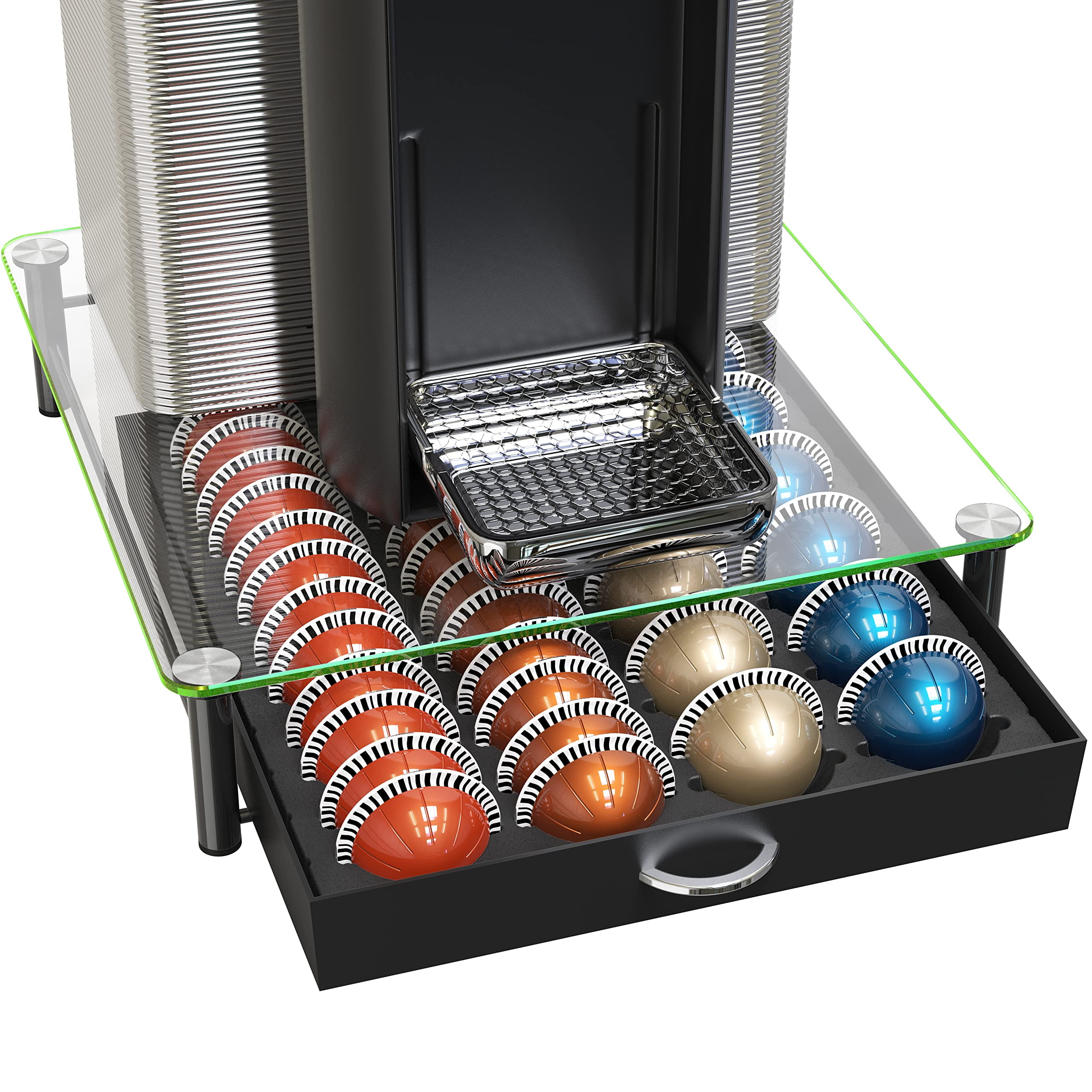 DecoBrothers Crystal Tempered Glass Vertuo Pod Holder Drawer, 24 Large ...