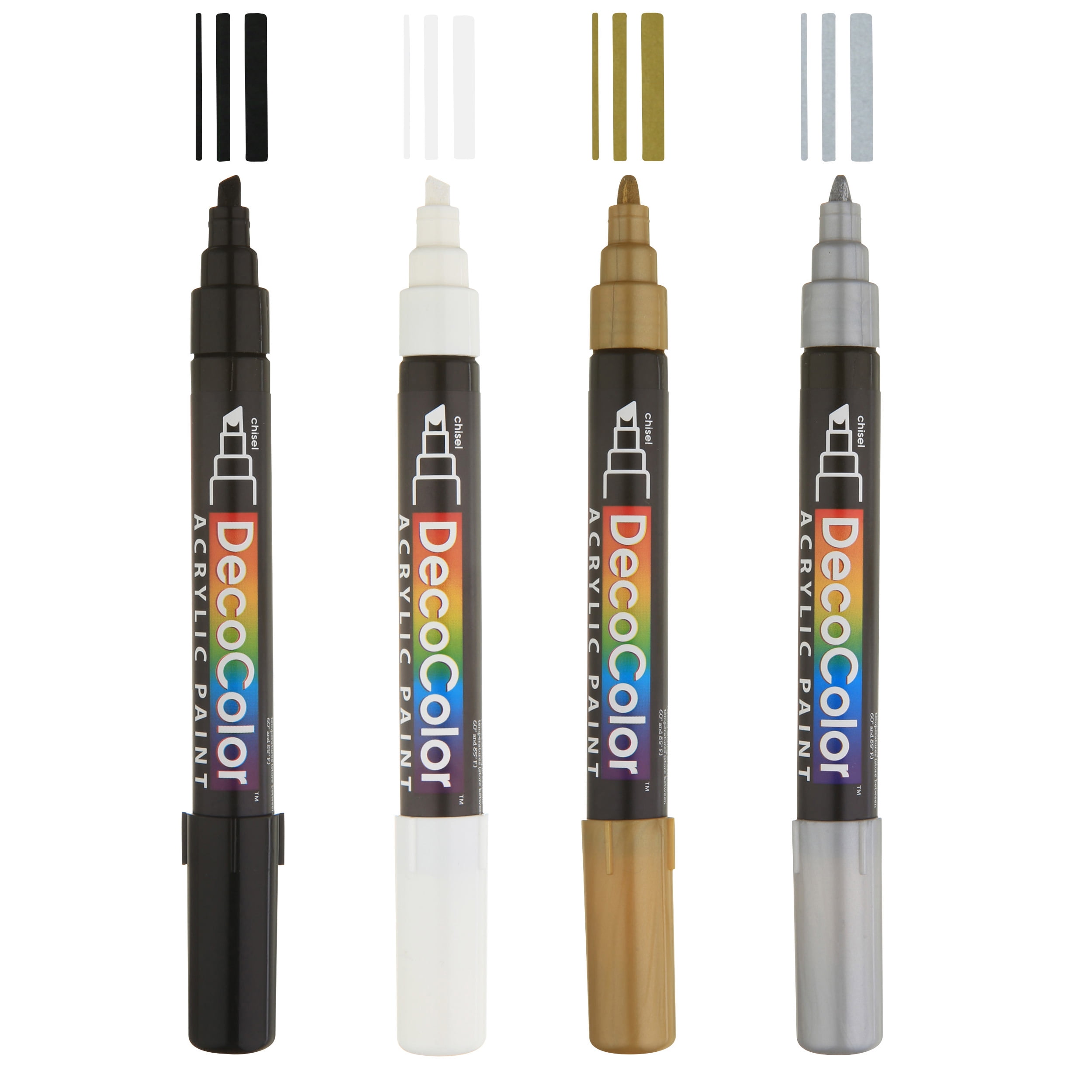 DecoColor® Black - White - Gold & Silver Chisel Tip Acrylic Paint ...