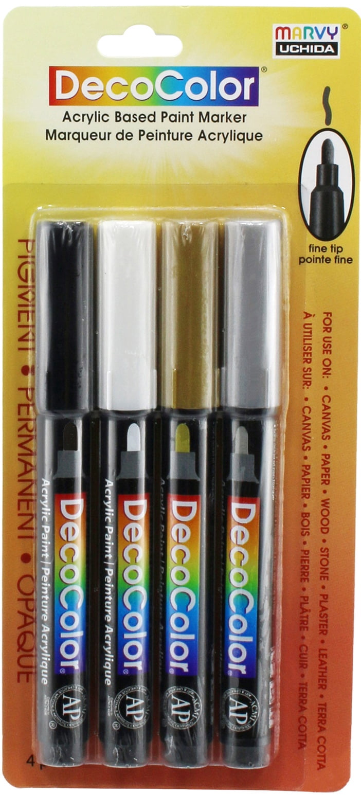 DecoColor Fine Tip Paint Marker Set 4 Per Pkg Black White Gold And ...