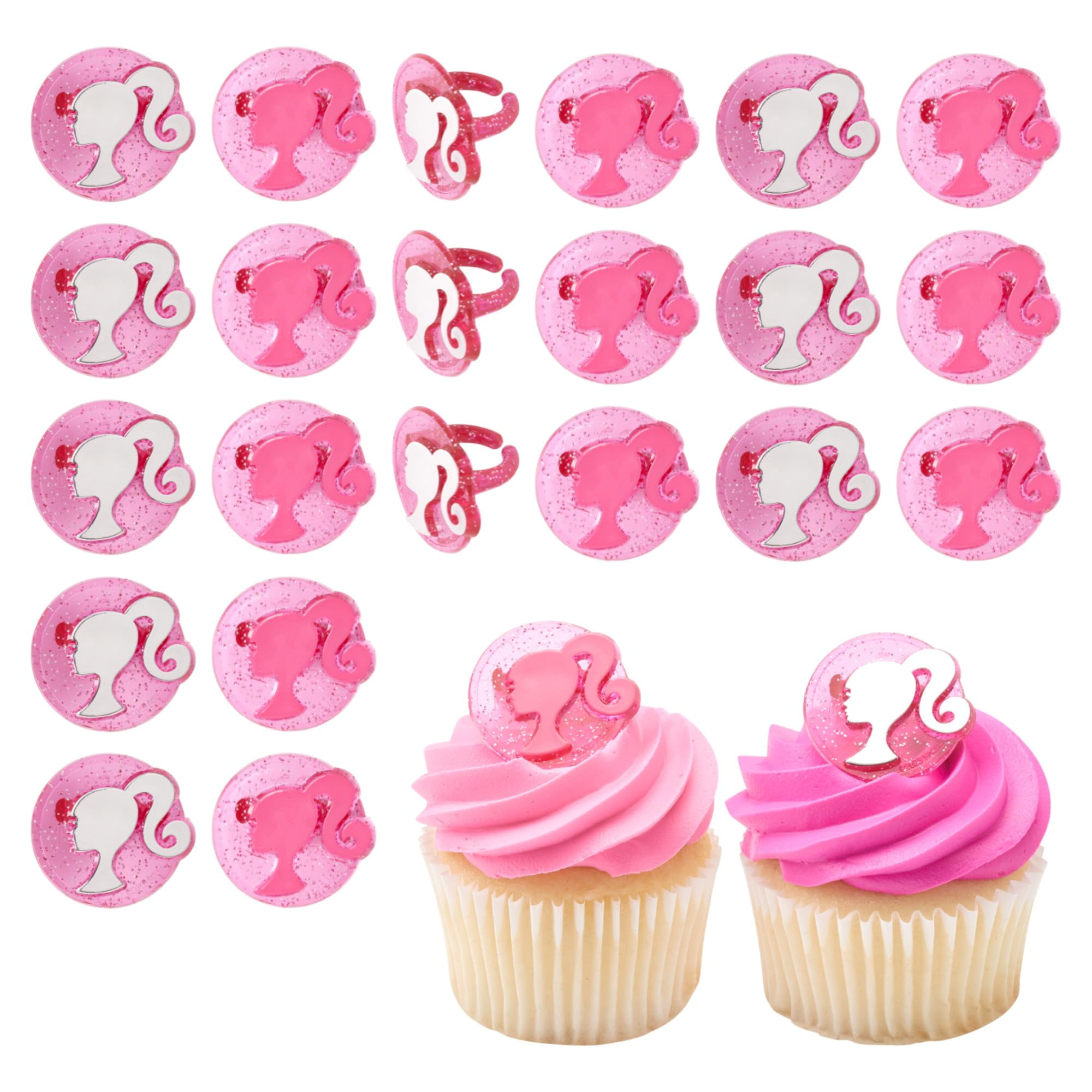 DecoPac Barbie Rings, 24 Barbie Silhouette FSH1 Cupcake Decorations ...