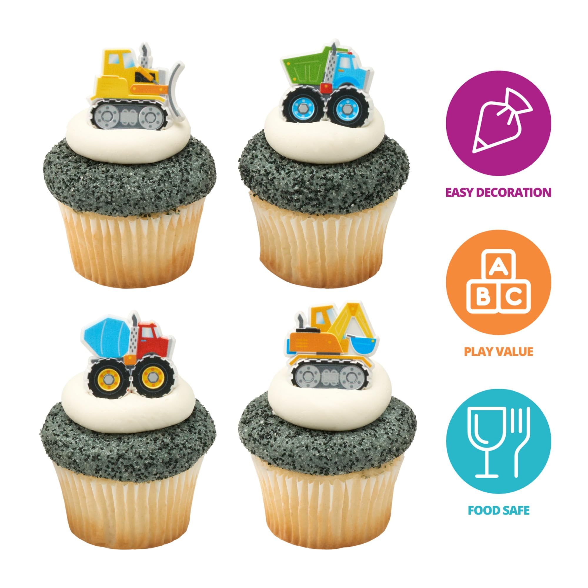 DecoPac Construction Rings, TWE5 Cupcake Decorations, Construction ...