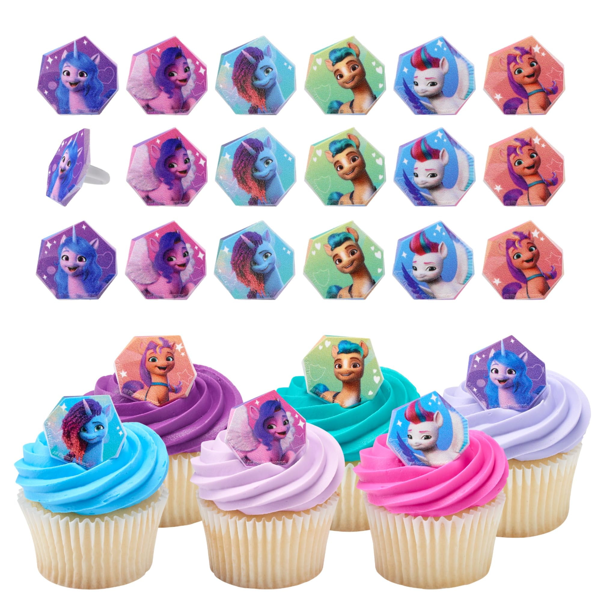 DecoPac My Little Pony Rings, 24 FSH1 Cupcake Toppers Featuring 6 ...