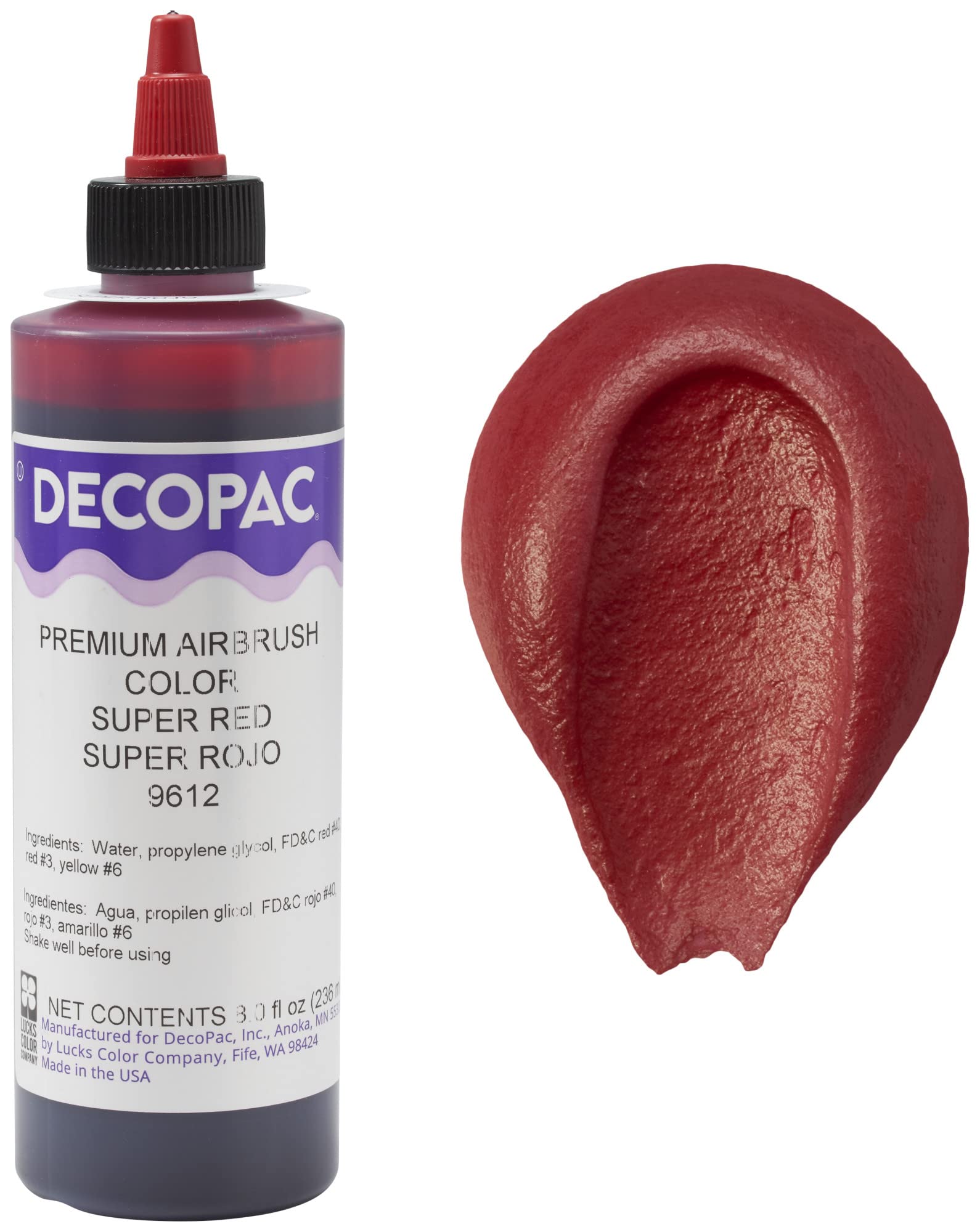 DecoPac Super Red Food Coloring, 8 Fl Oz Airbrush Food Color, Edible ...